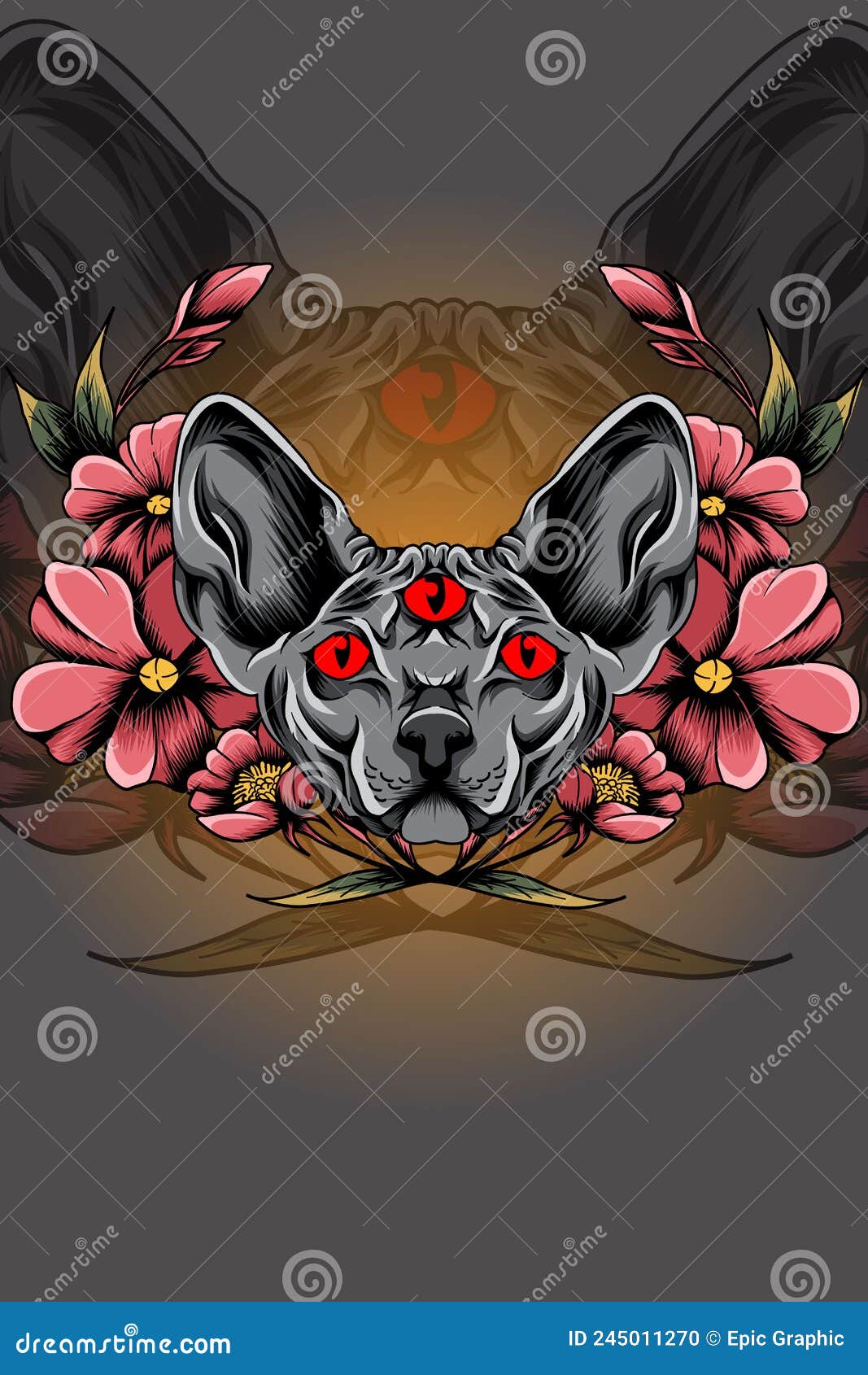 Three Eyed Sphynx Cat Vector Illustration | CartoonDealer.com #244939301