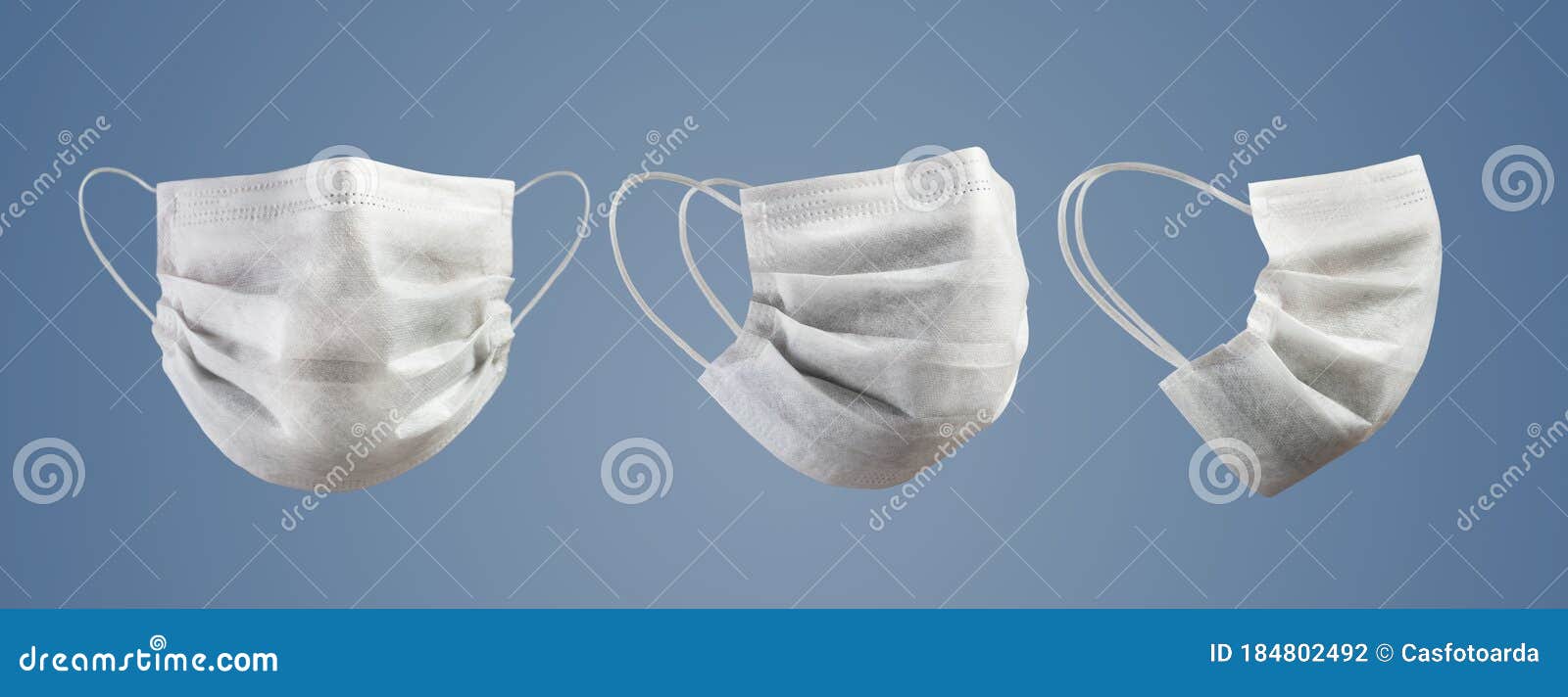 Three Face Mask on a Blue Background Stock Photo - Image of medical ...