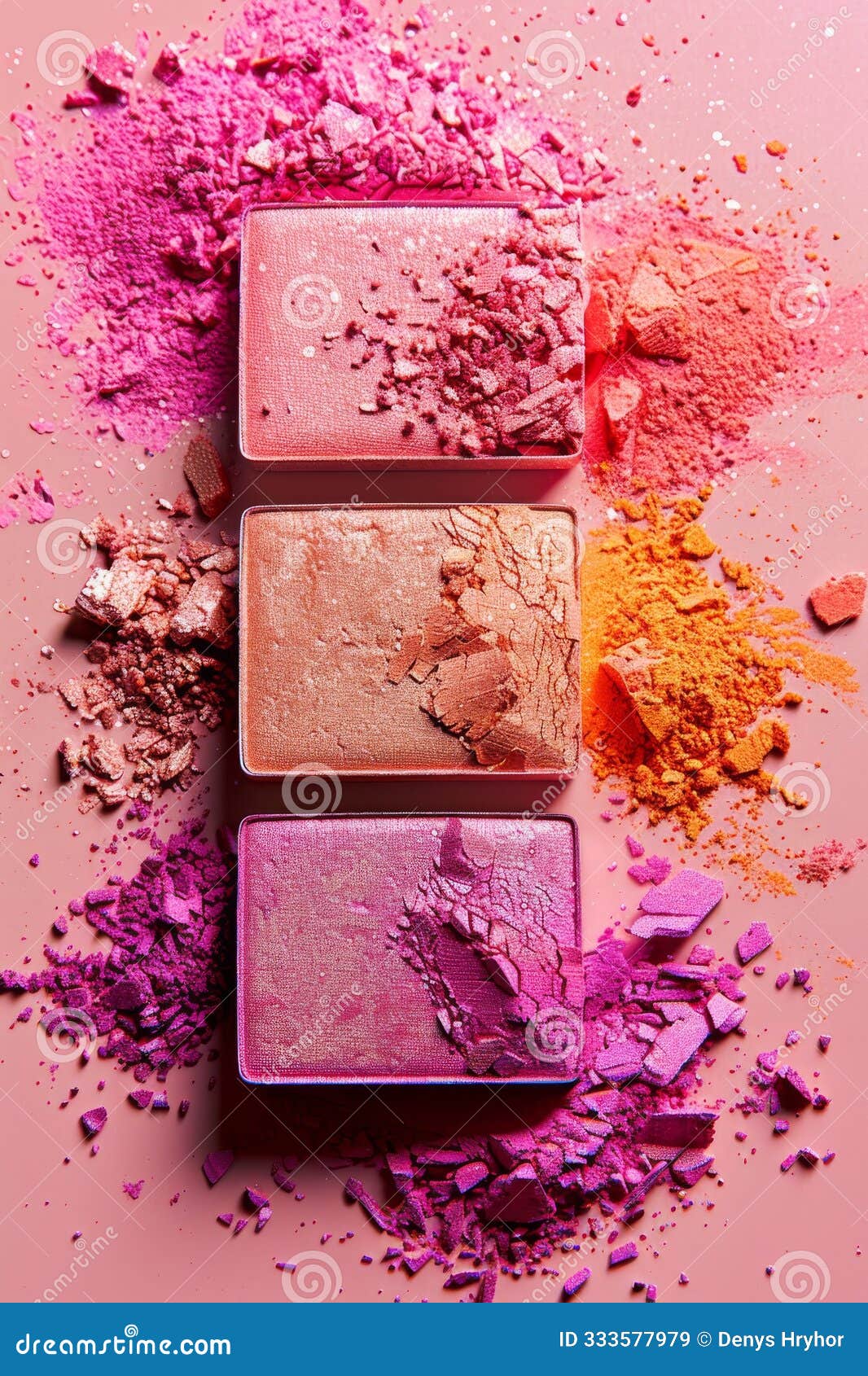 Three Face Powder Compacts, Each a Different Color, are Scattered with ...
