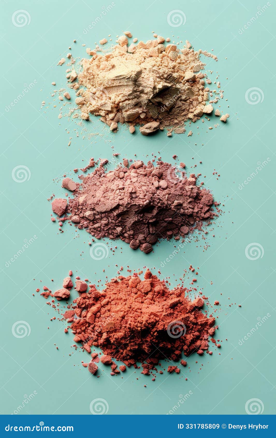 Three Face Powder Samples in Various Colors are Arranged in a Vertical ...