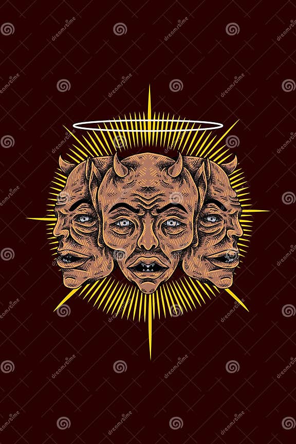 Three Faced Devil Vector Illustration Stock Vector - Illustration of ...