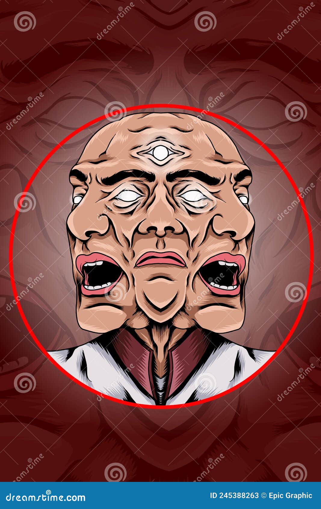 Three Faced Mask With Red Eyes Drawing Cartoon Vector | CartoonDealer ...