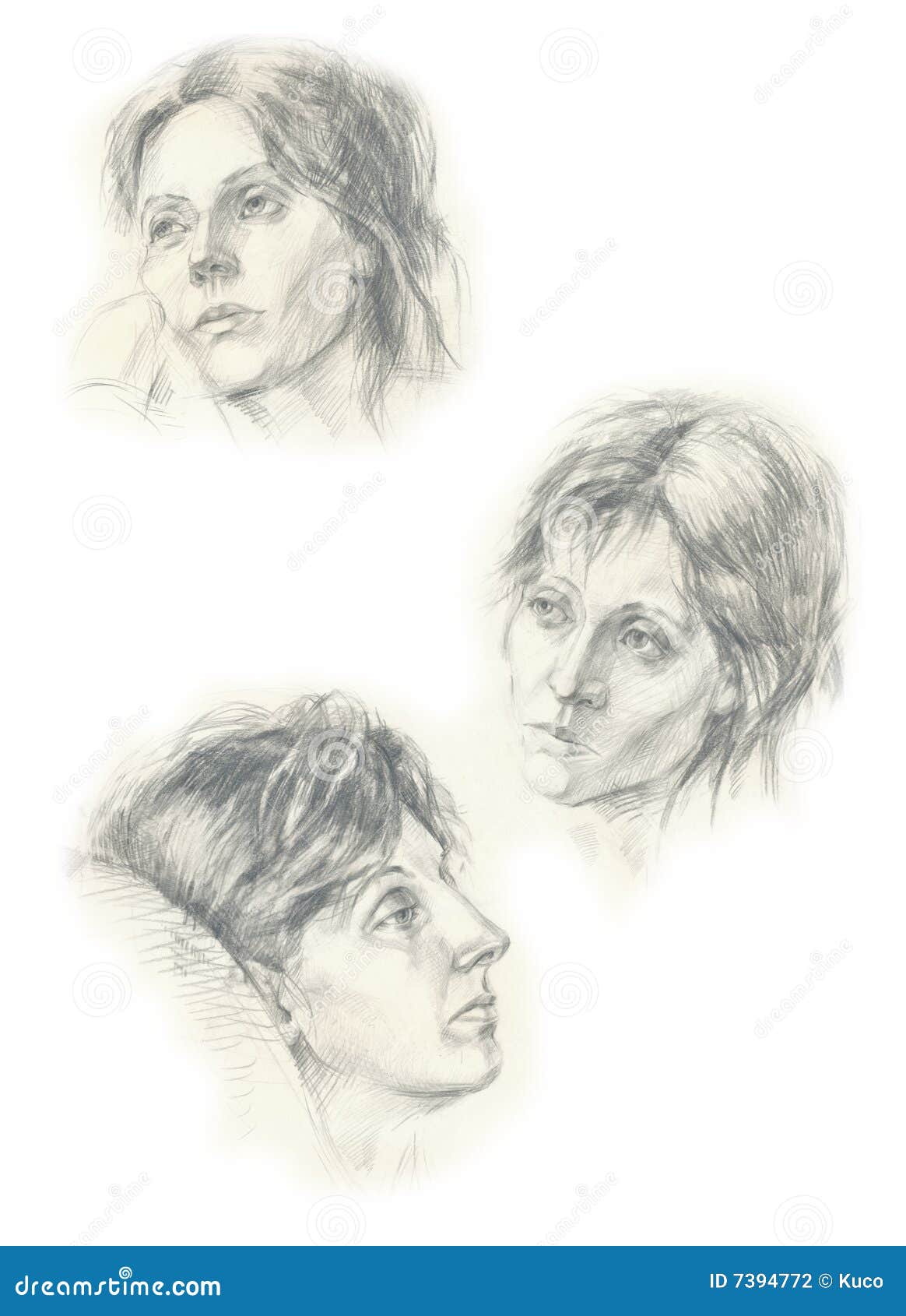 Three faces of 1 woman stock illustration. Illustration of painters ...