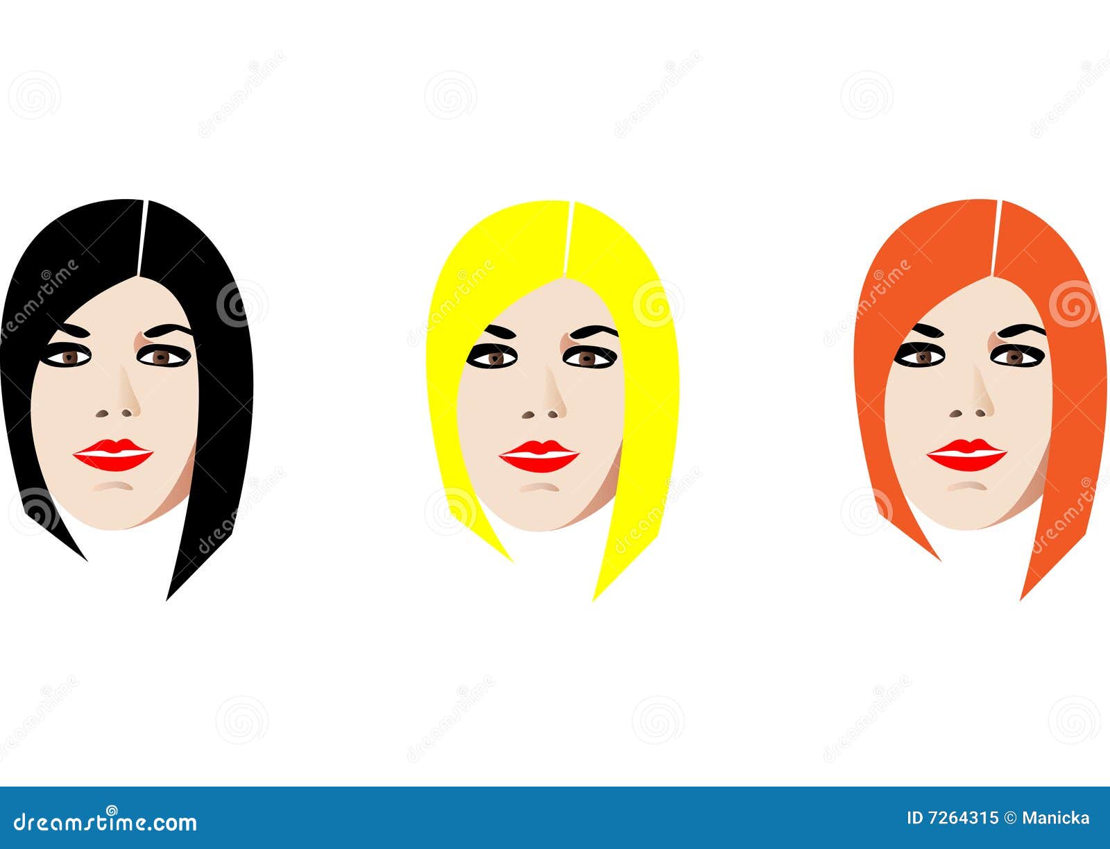 Three faces stock vector. Illustration of females, black - 7264315