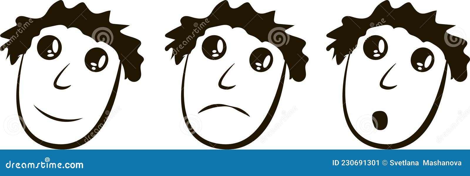 Three Faces with Different Facial Expressions in Black and White, a ...