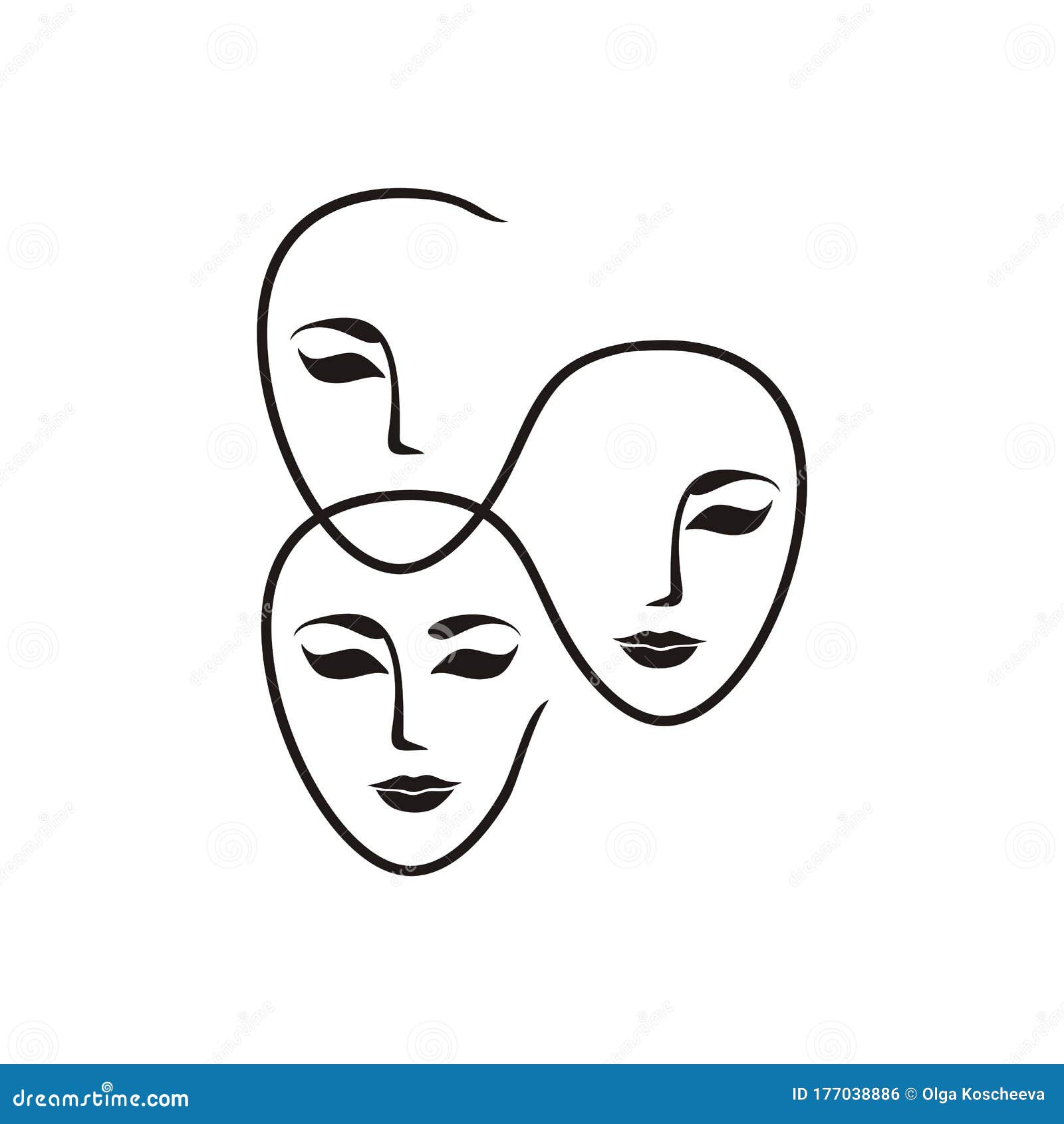 Three Faces of Girls with a Thin Line Stock Vector - Illustration of ...