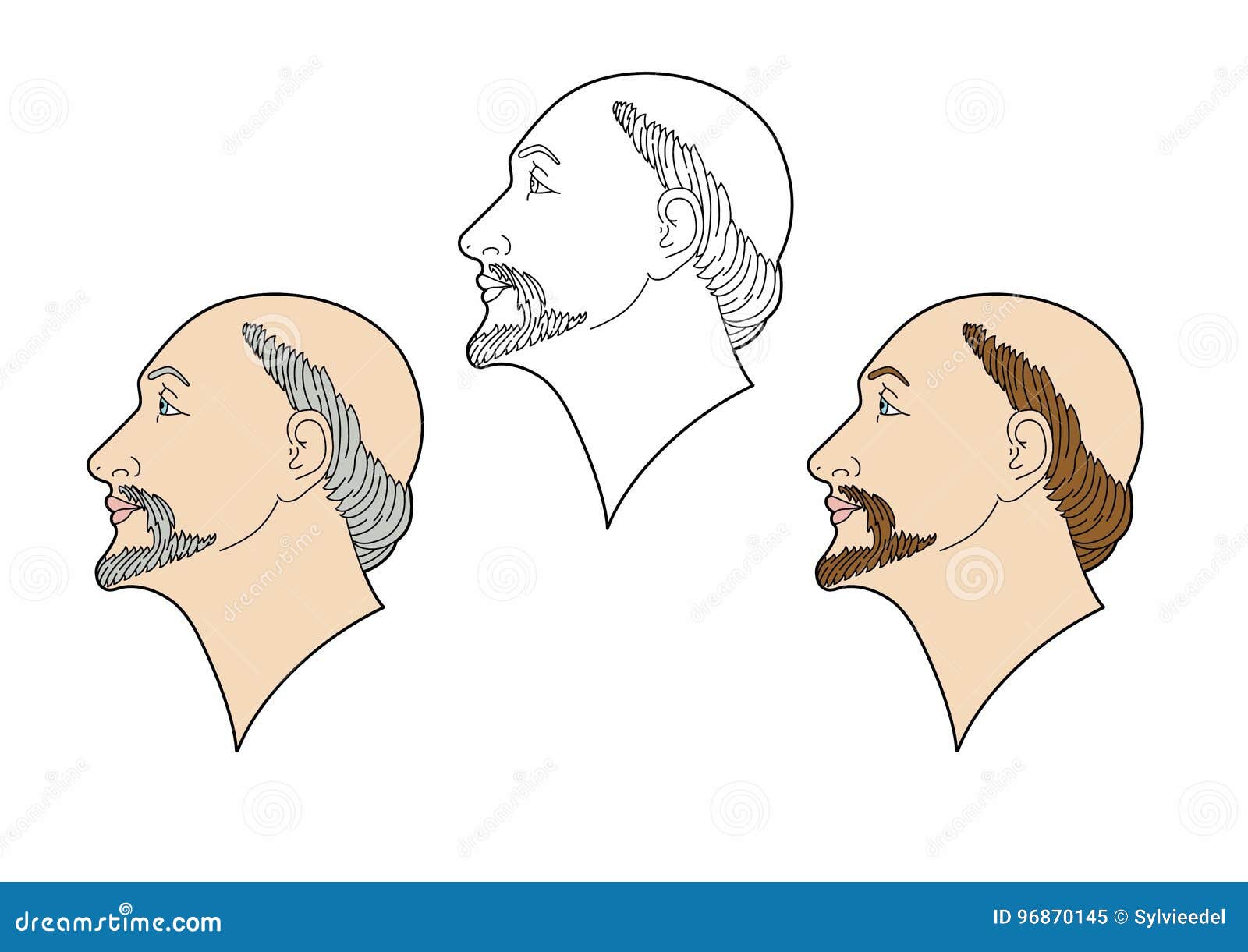 Three faces of men stock vector. Illustration of beard - 96870145