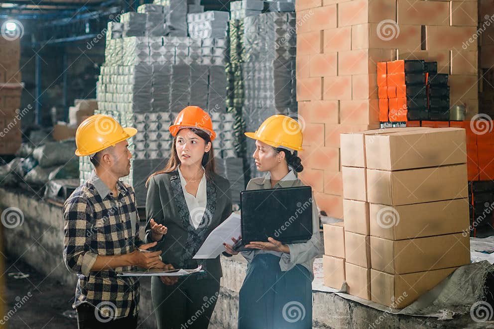 Three Factory Employees Such As Facing Problems and Discussing Stock ...