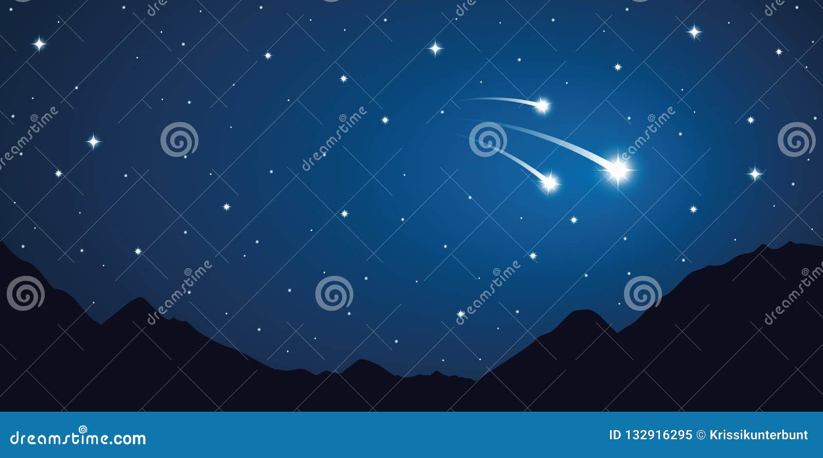 Three Falling Stars Starry Sky in the Mountains Stock Vector ...