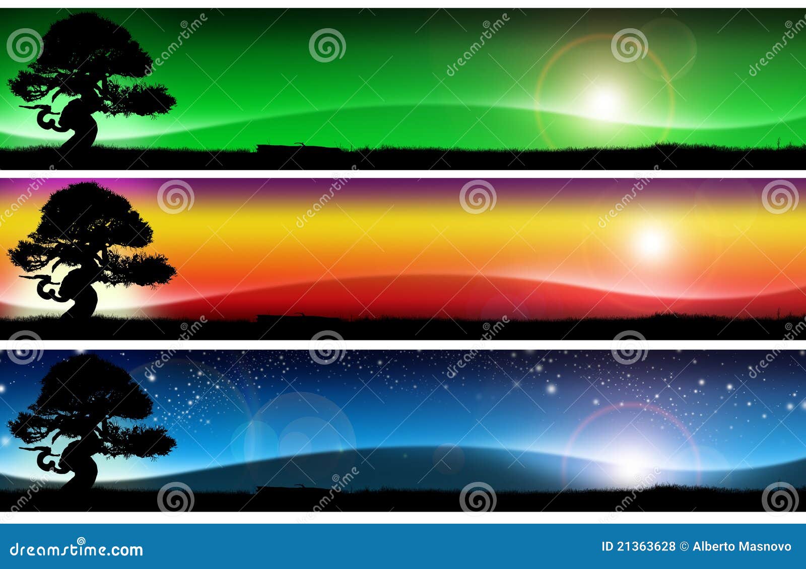 Three Fantastic Landscapes Banners Stock Illustration - Illustration of ...