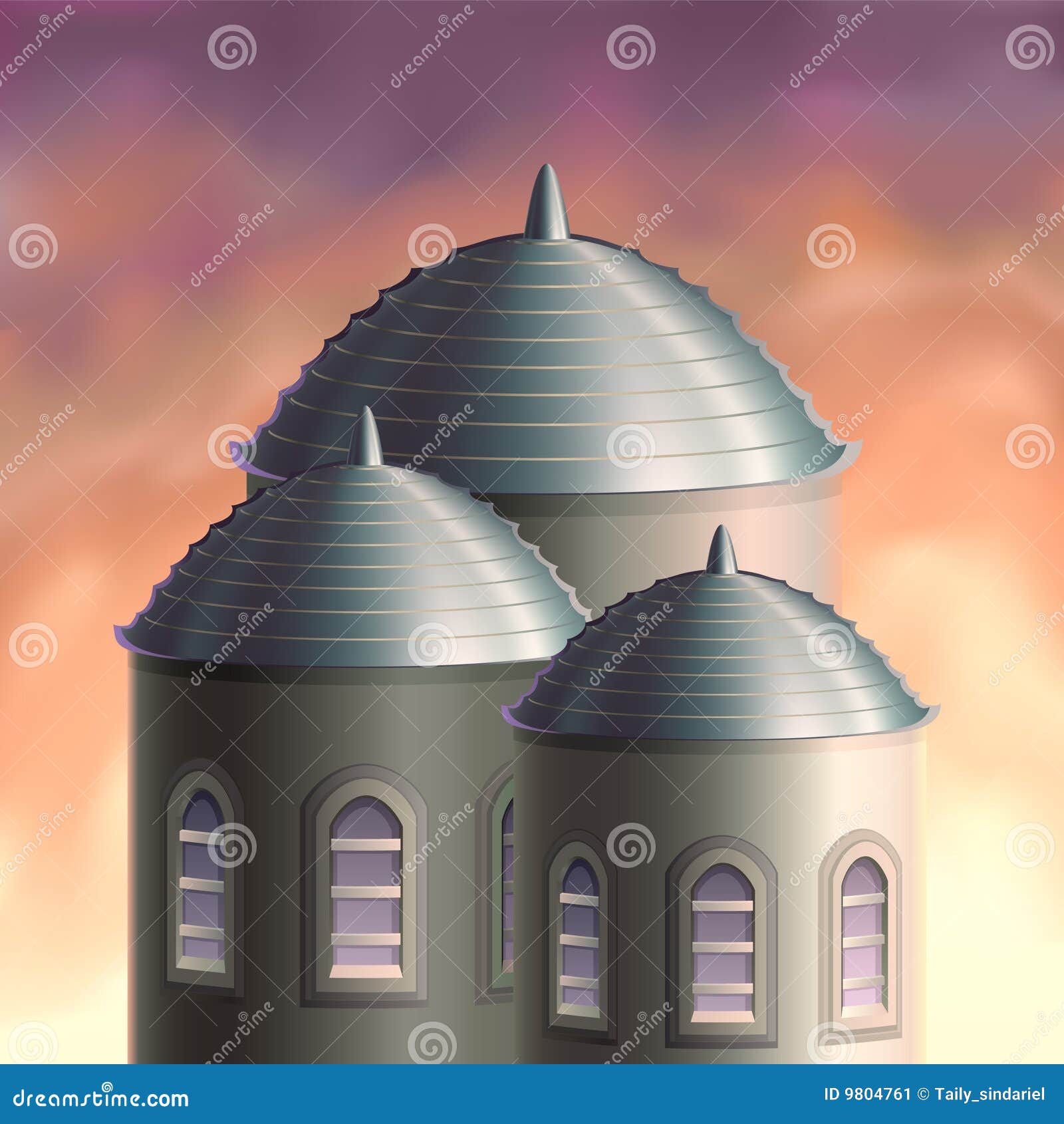 Three Fantasy Towers at Sunset Stock Vector - Illustration of fortress ...