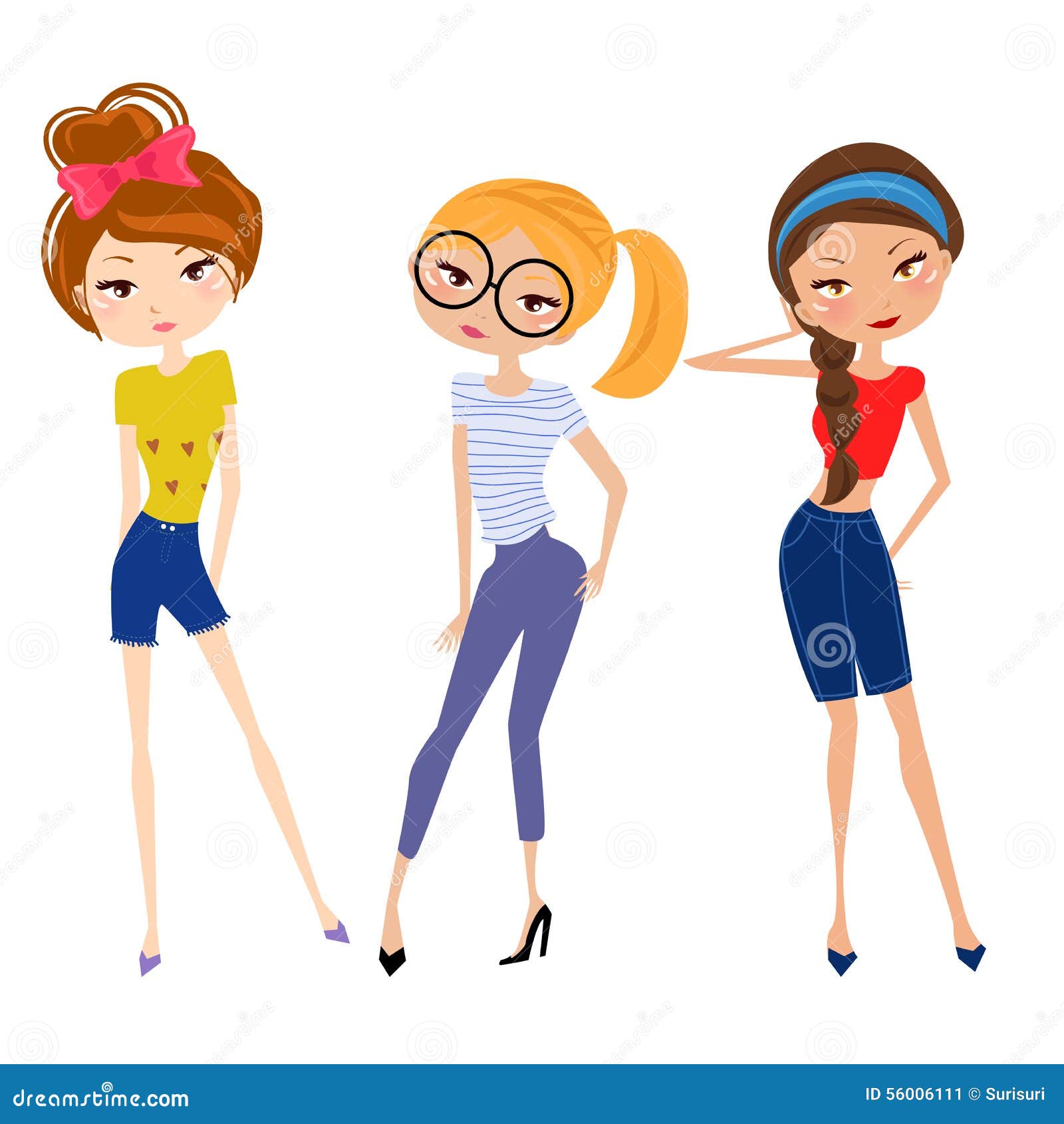 Three fashion girls stock vector. Illustration of doodle - 56006111