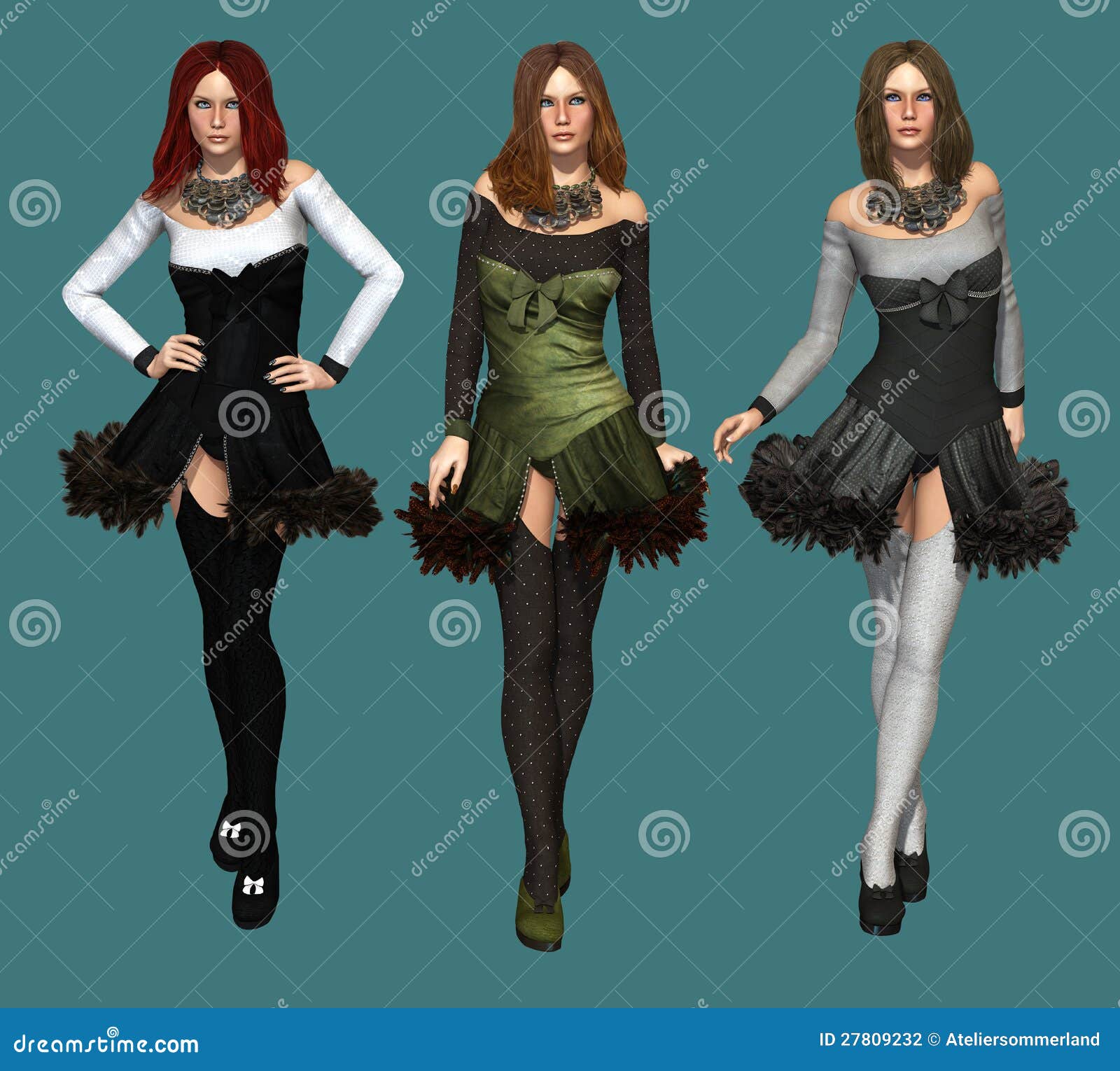 Three Fashion Models stock illustration. Illustration of fashion - 27809232