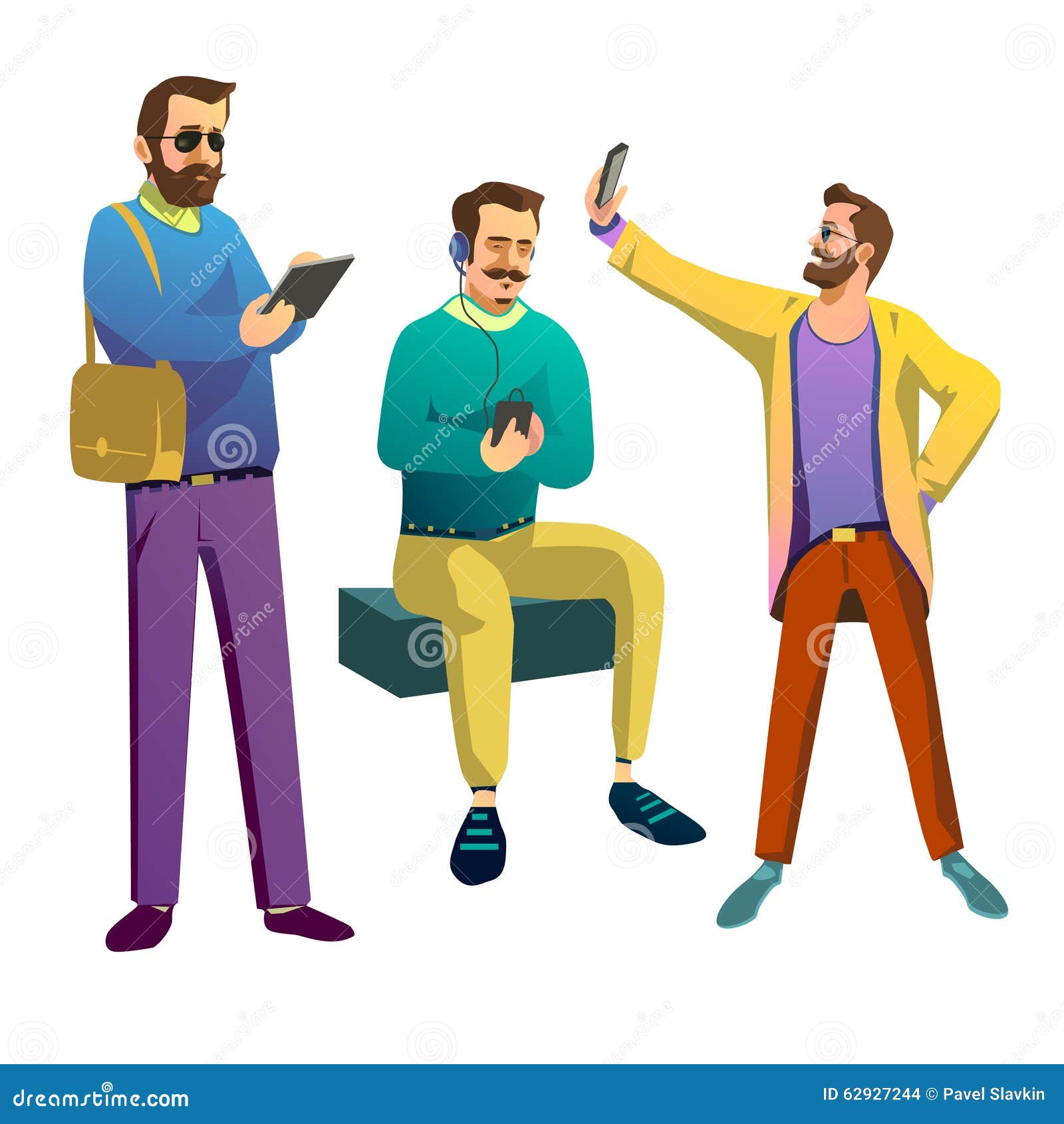 Three fashionable guys stock vector. Illustration of internet - 62927244