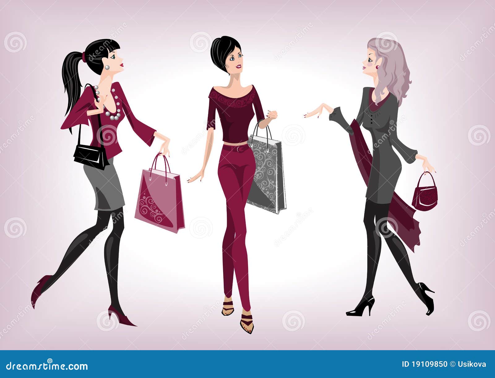 Fashionable Women Pattern. Three Flappers. Art Deco Stained Glass ...