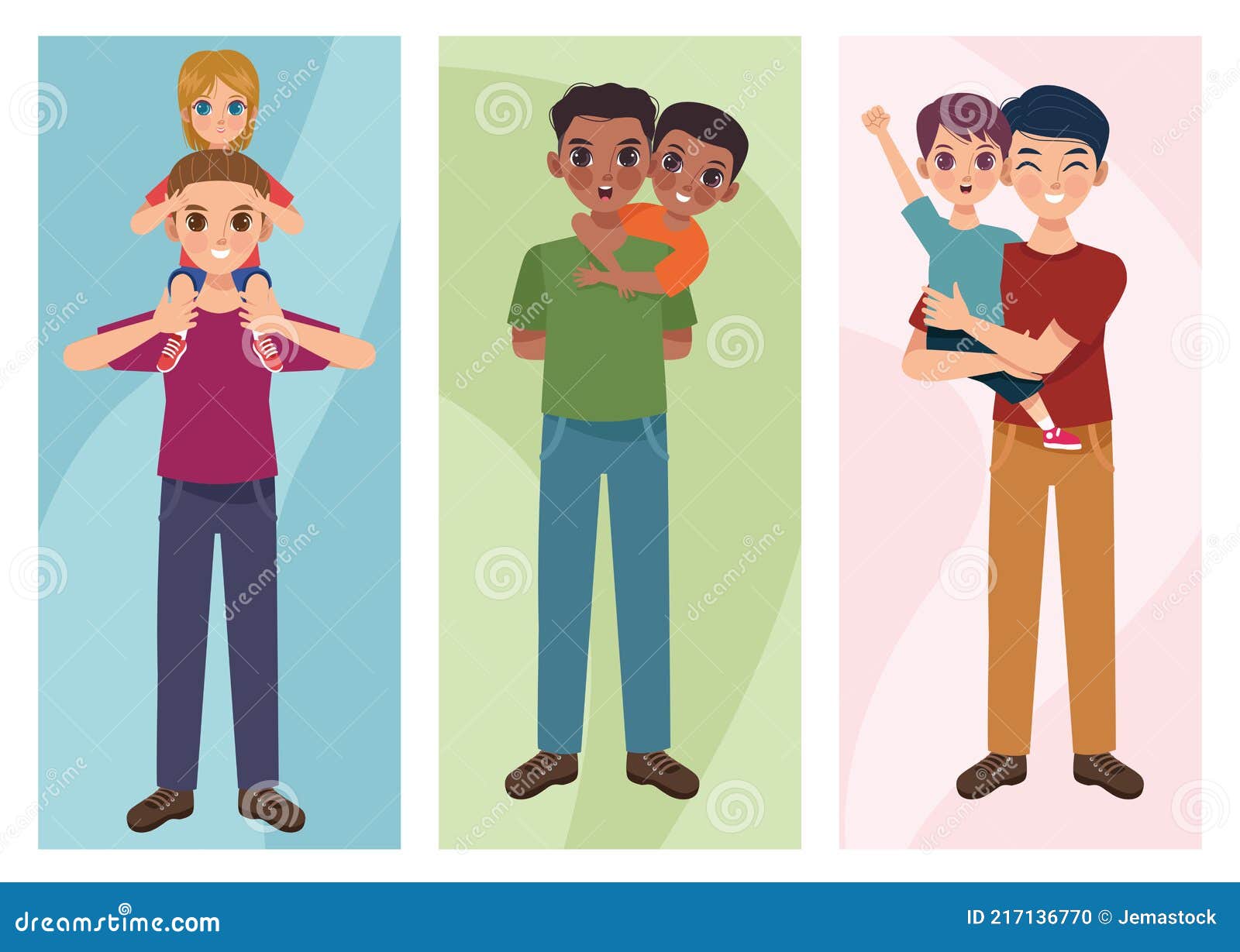 Three fathers and kids stock vector. Illustration of purple - 217136770