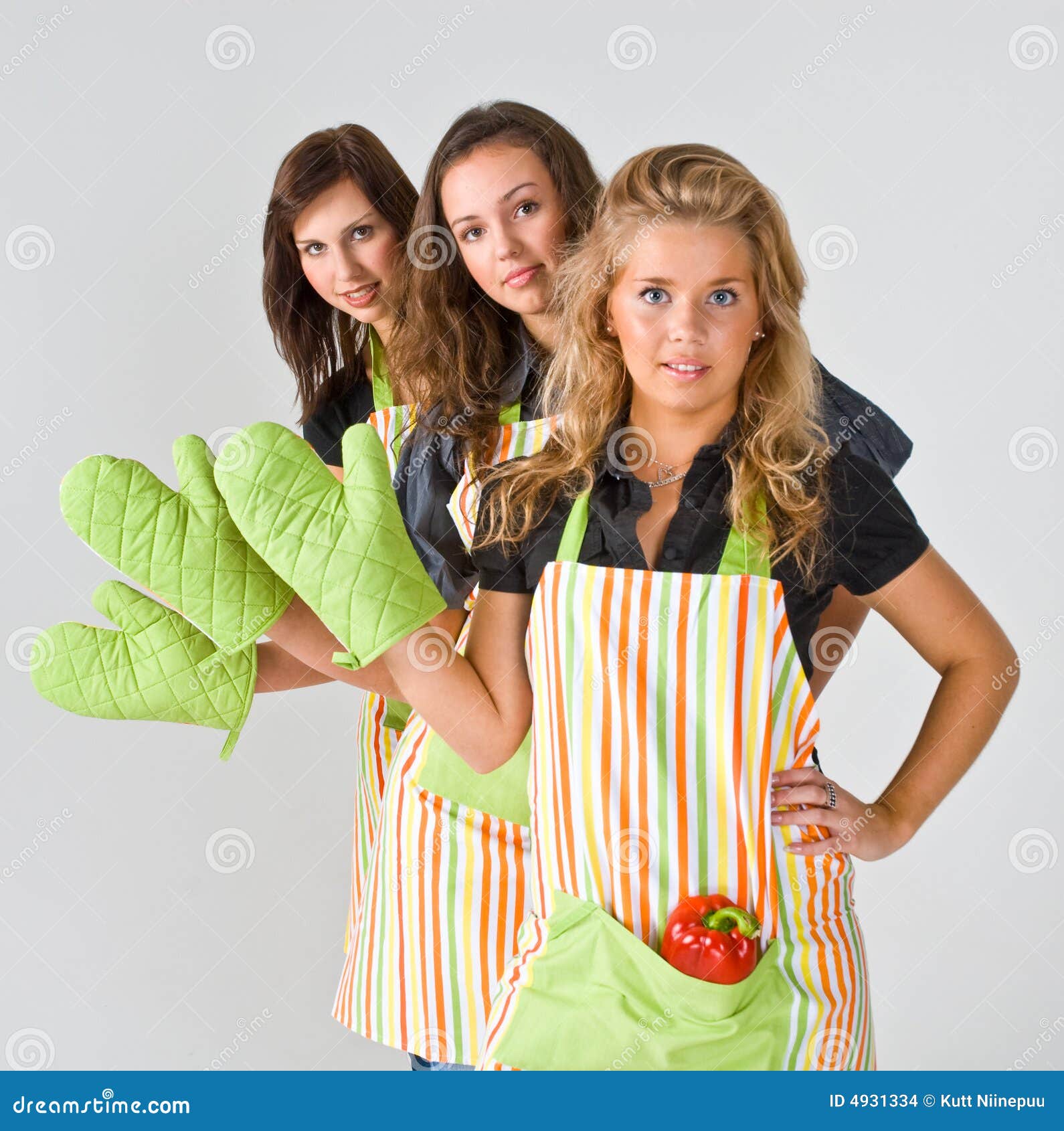 Three Female Cooks Greeting Stock Photo - Image of gloved, models: 4931334