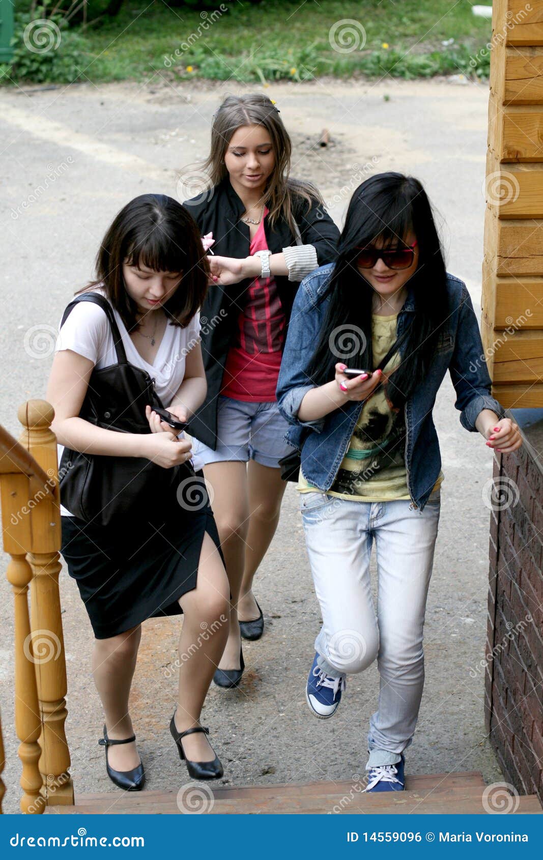 Three Female Friends Rushing Stock Photo - Image of adult, portrait ...