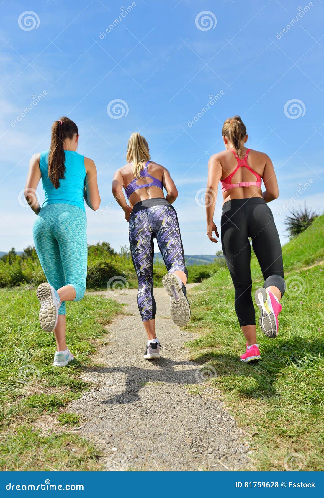 Three Female Joggers Running Together Outdoors Stock Photo - Image of ...