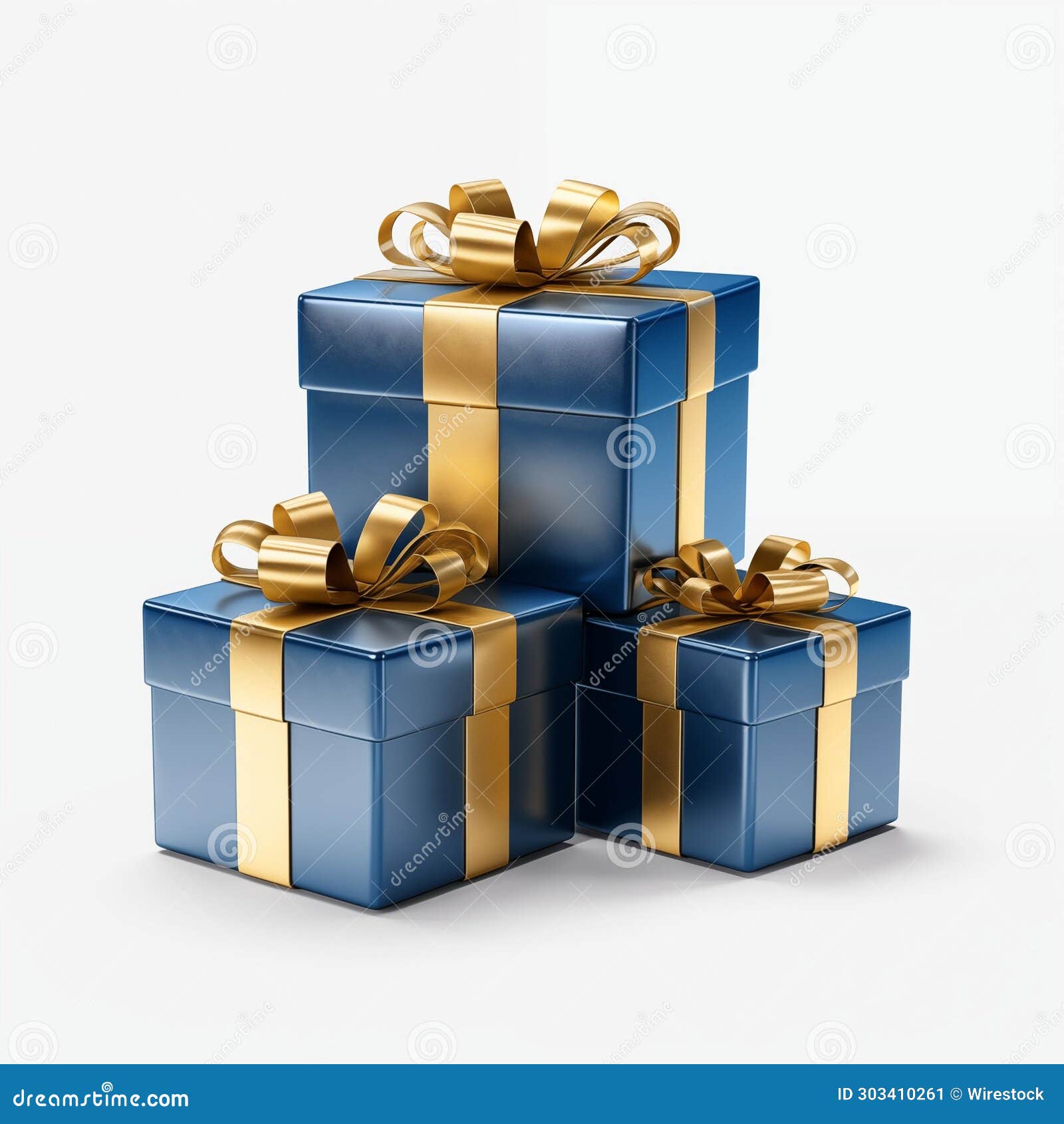 Three Presents Boxes with Gold Ribbon Bows and Bow on Each of Them ...