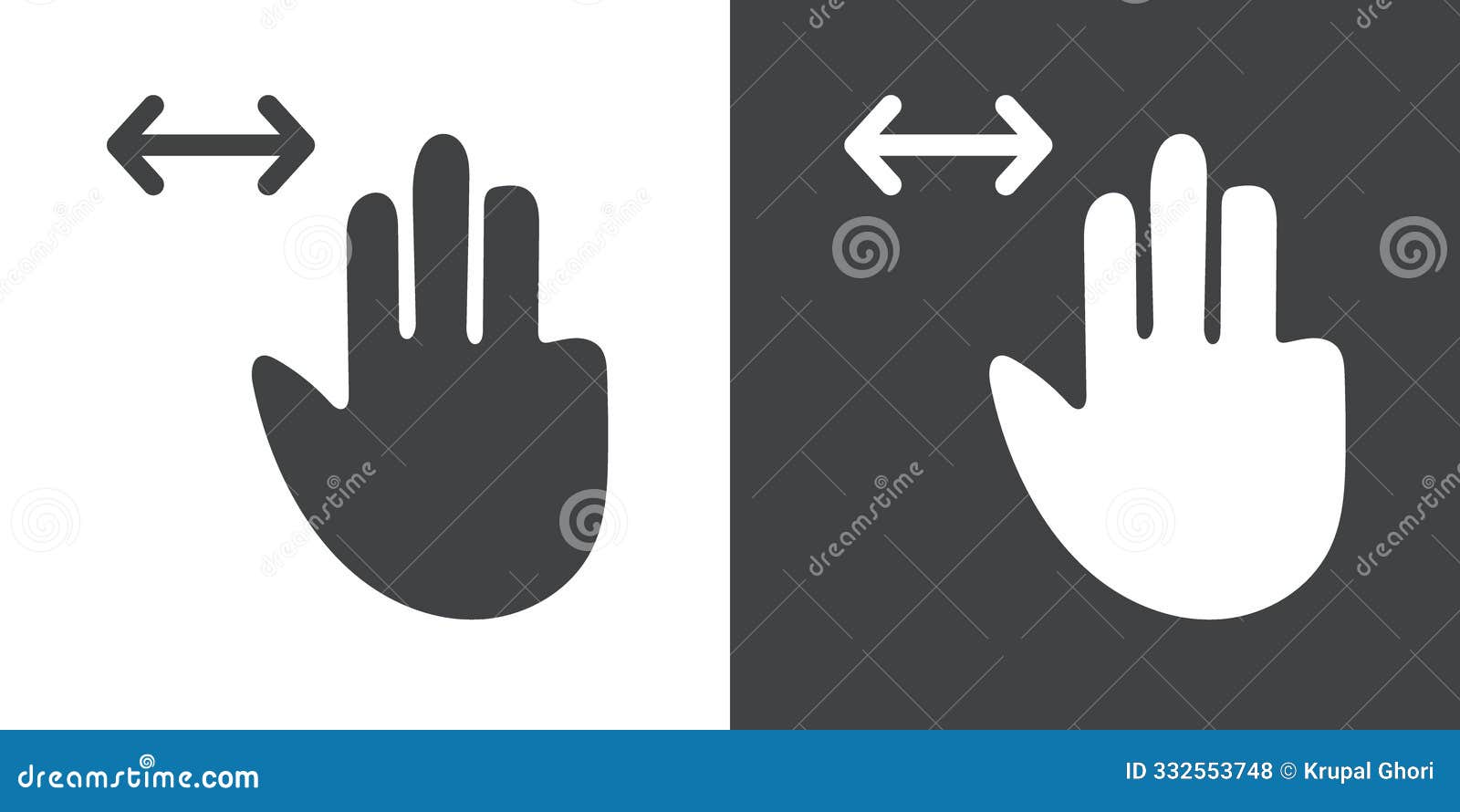 Three Fingers Horizontal Scroll Icon Flat Set in Black and White Color ...
