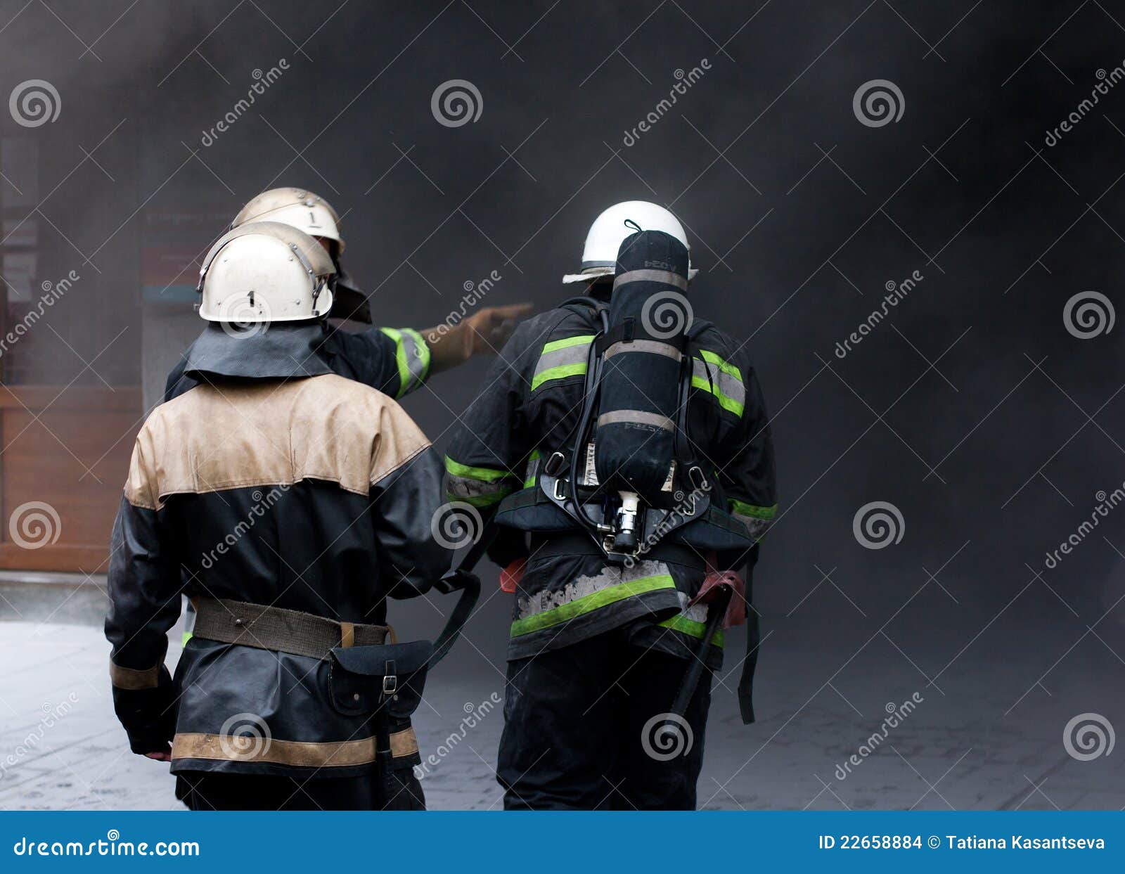 Three Firefighters, Going in a Fire. Editorial Stock Image - Image of ...