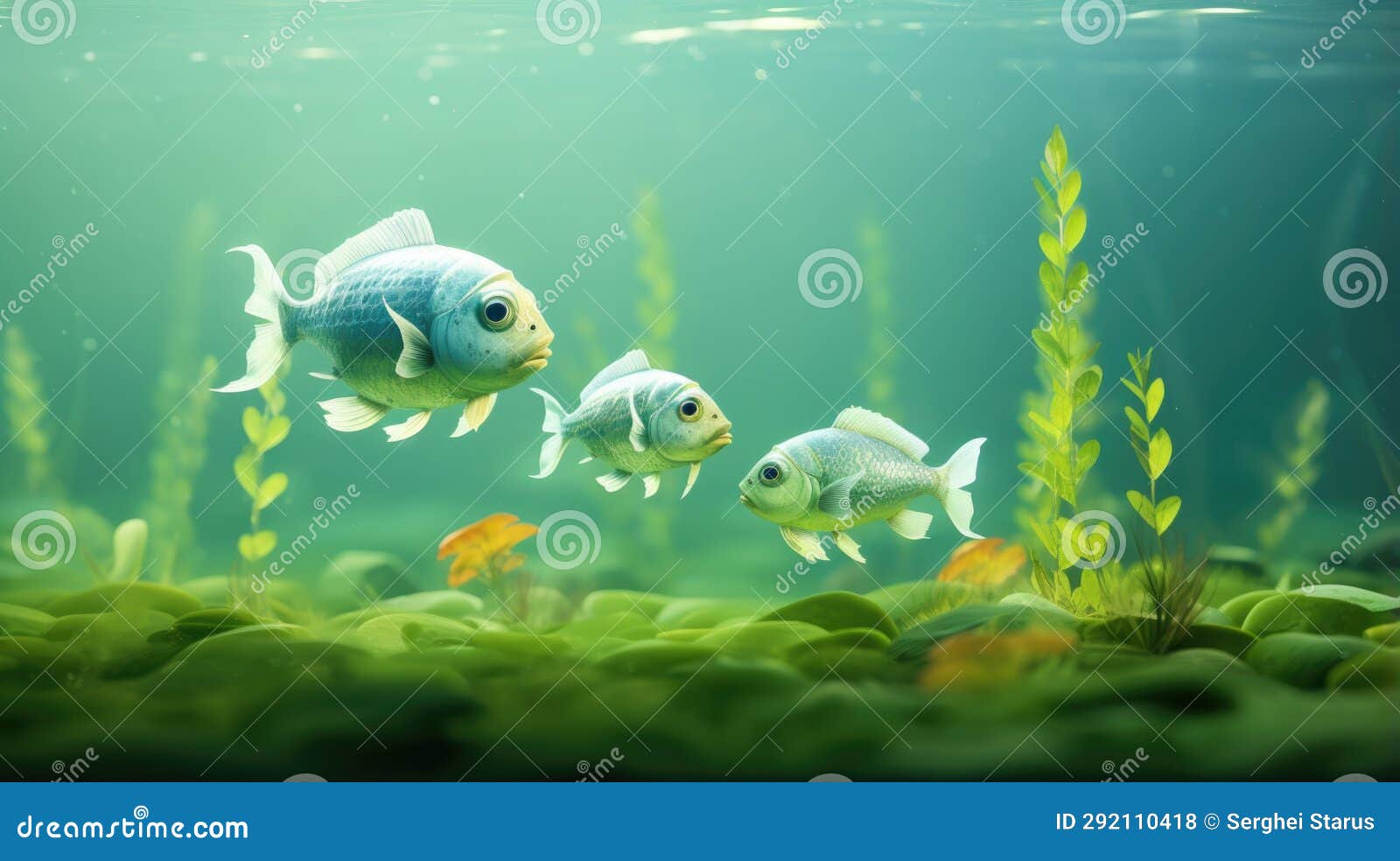 Three Fish Swimming in an Underwater Environment, AI Stock Photo ...