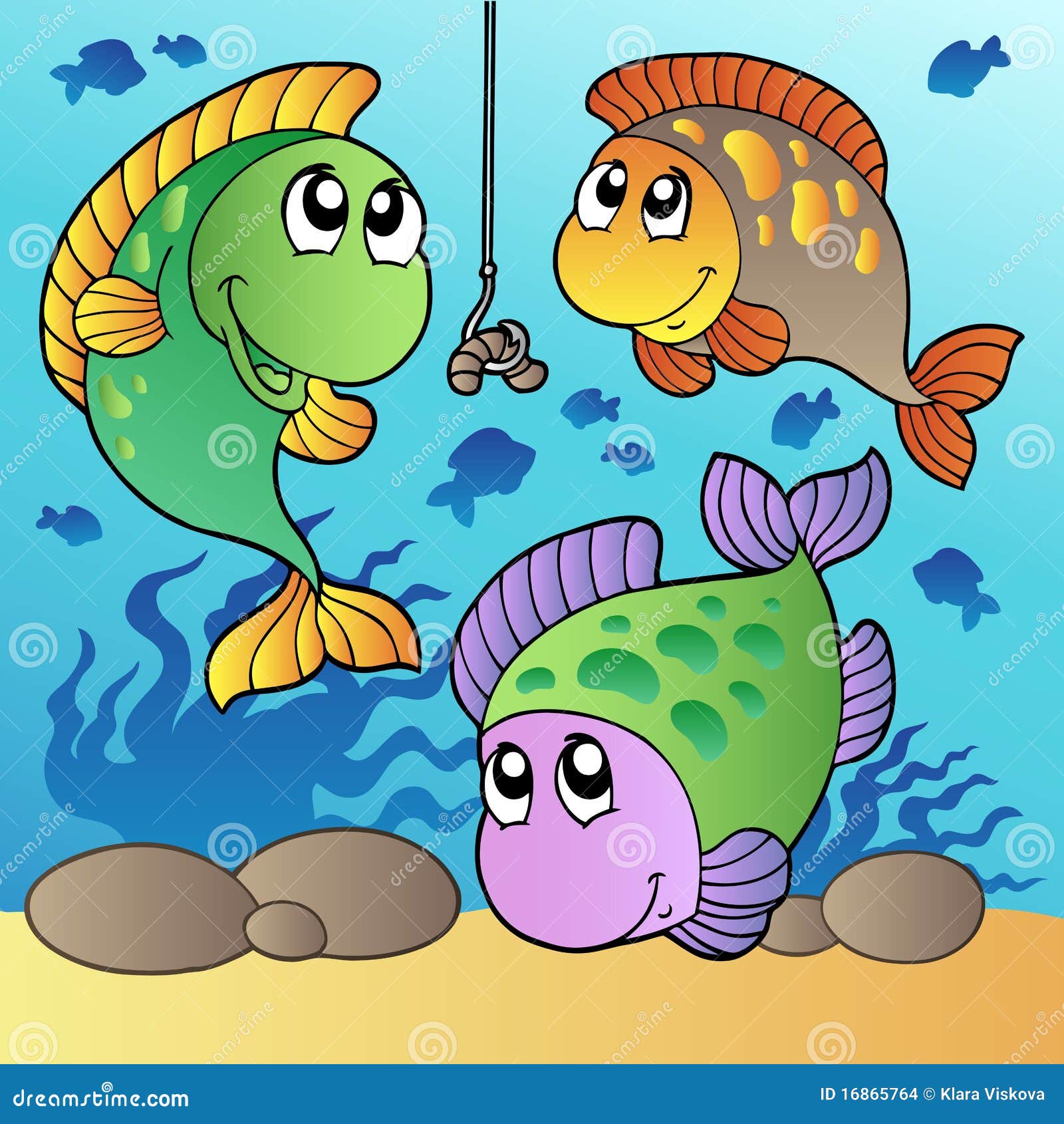 Three Fishes and Fishing Hook Stock Vector - Illustration of fishery ...