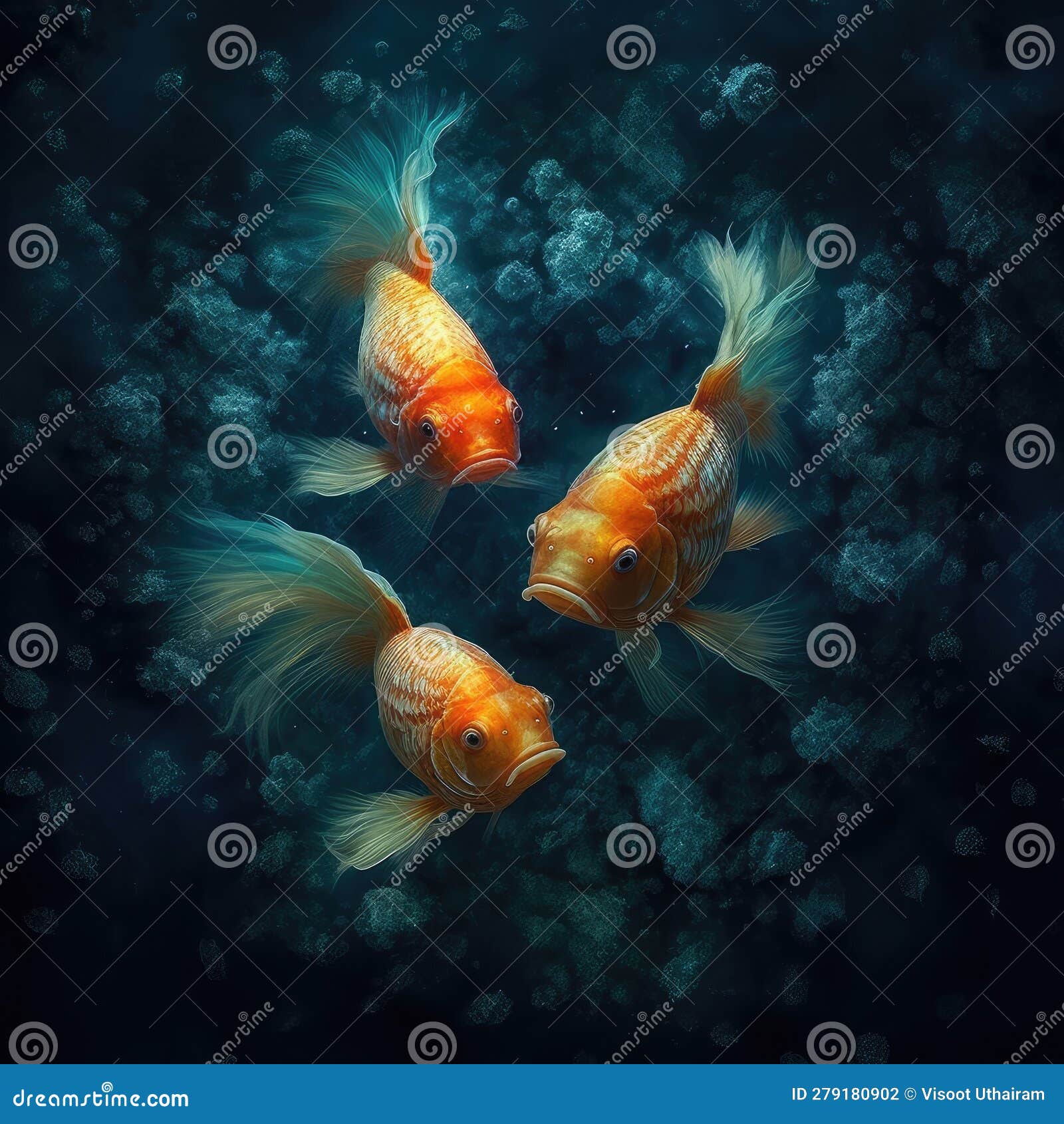 Three Fishes Swimming Around in Sea, AI Generated Stock Illustration ...