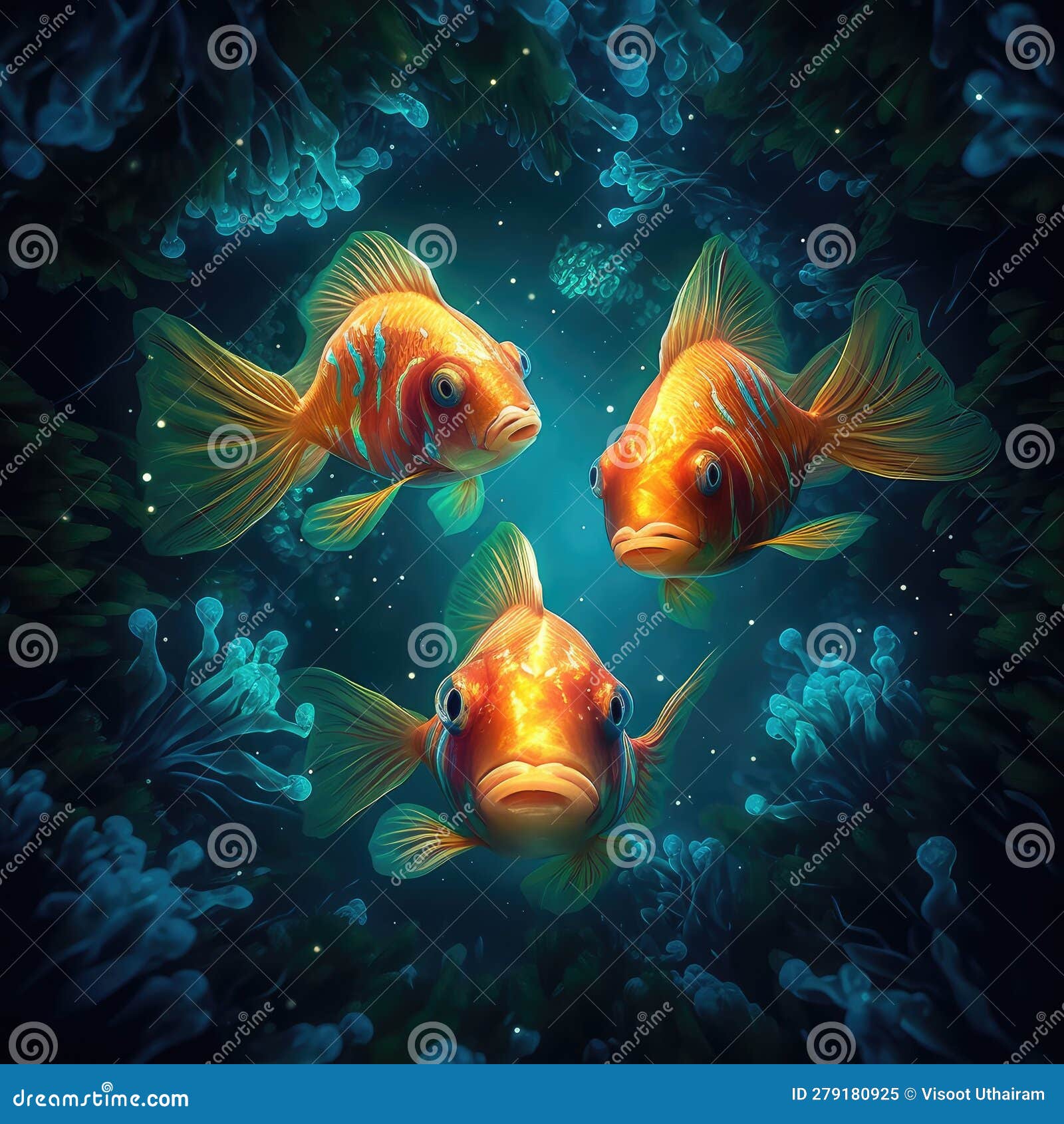Three Fishes Swimming in the Ocean, AI Generated Stock Illustration ...