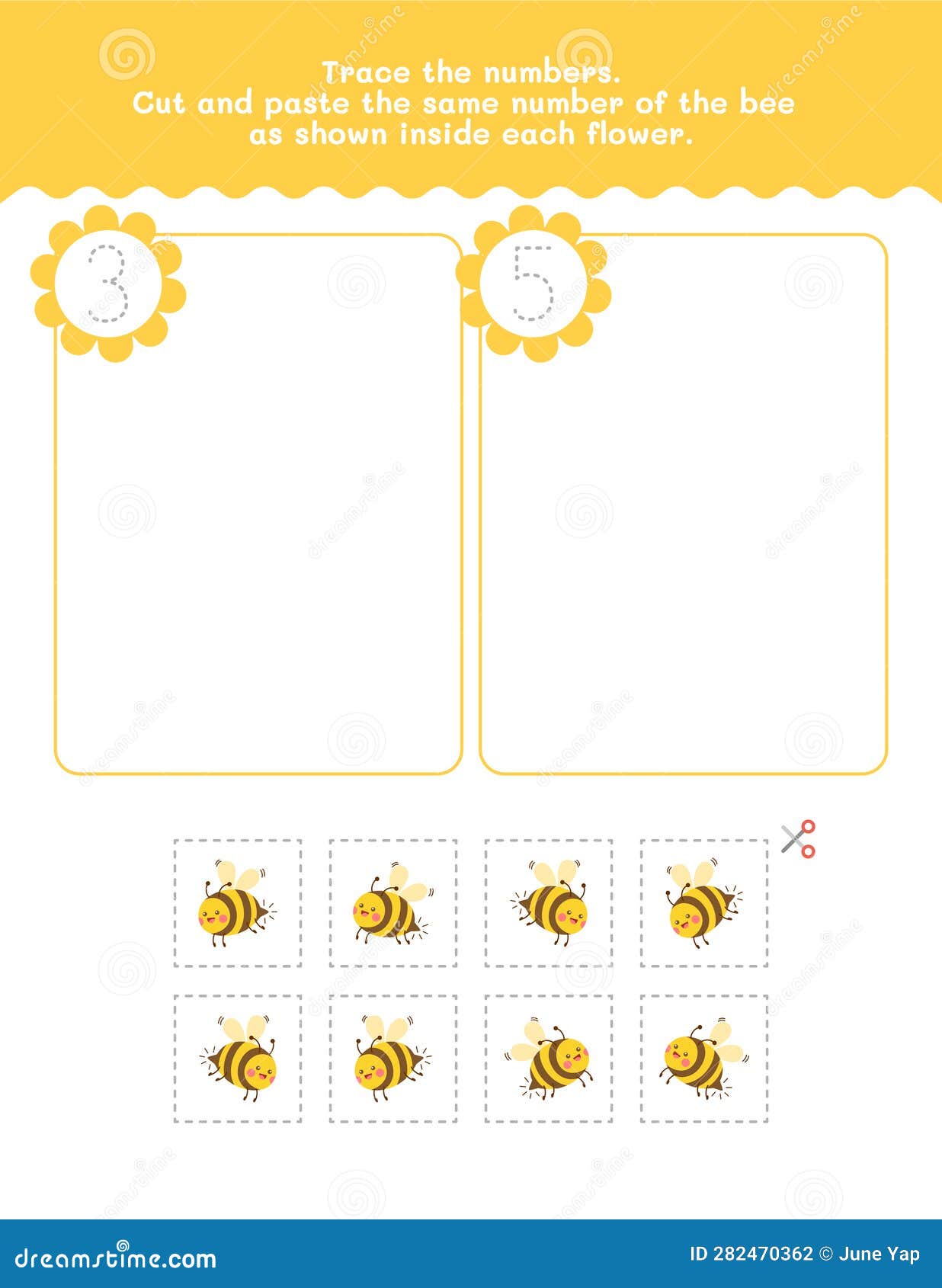 Three and Five Count and Tracing Number Worksheet. Cut and Paste ...