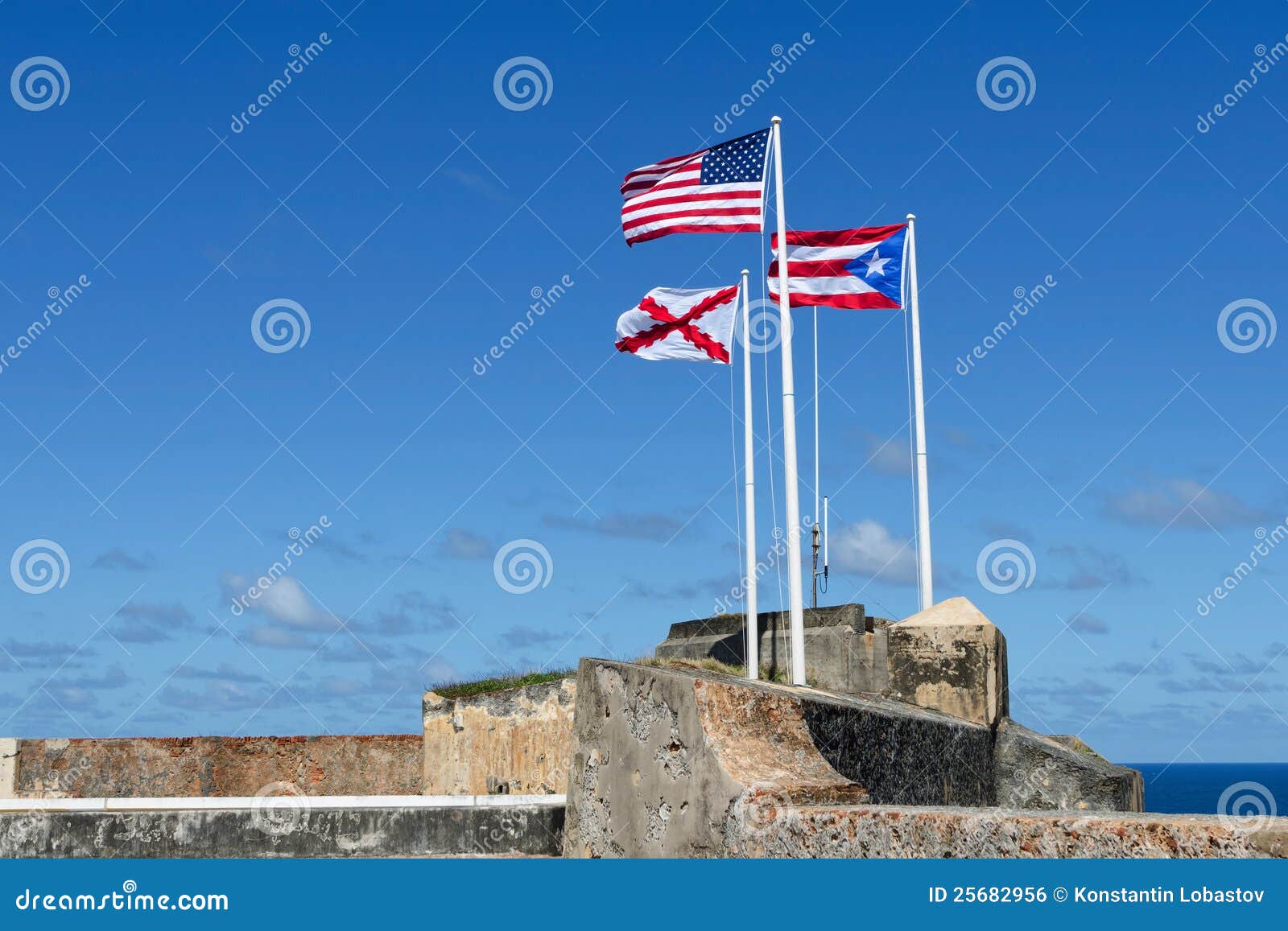 Three Flags of El Morro, Puerto Rico Stock Photo - Image of flag ...