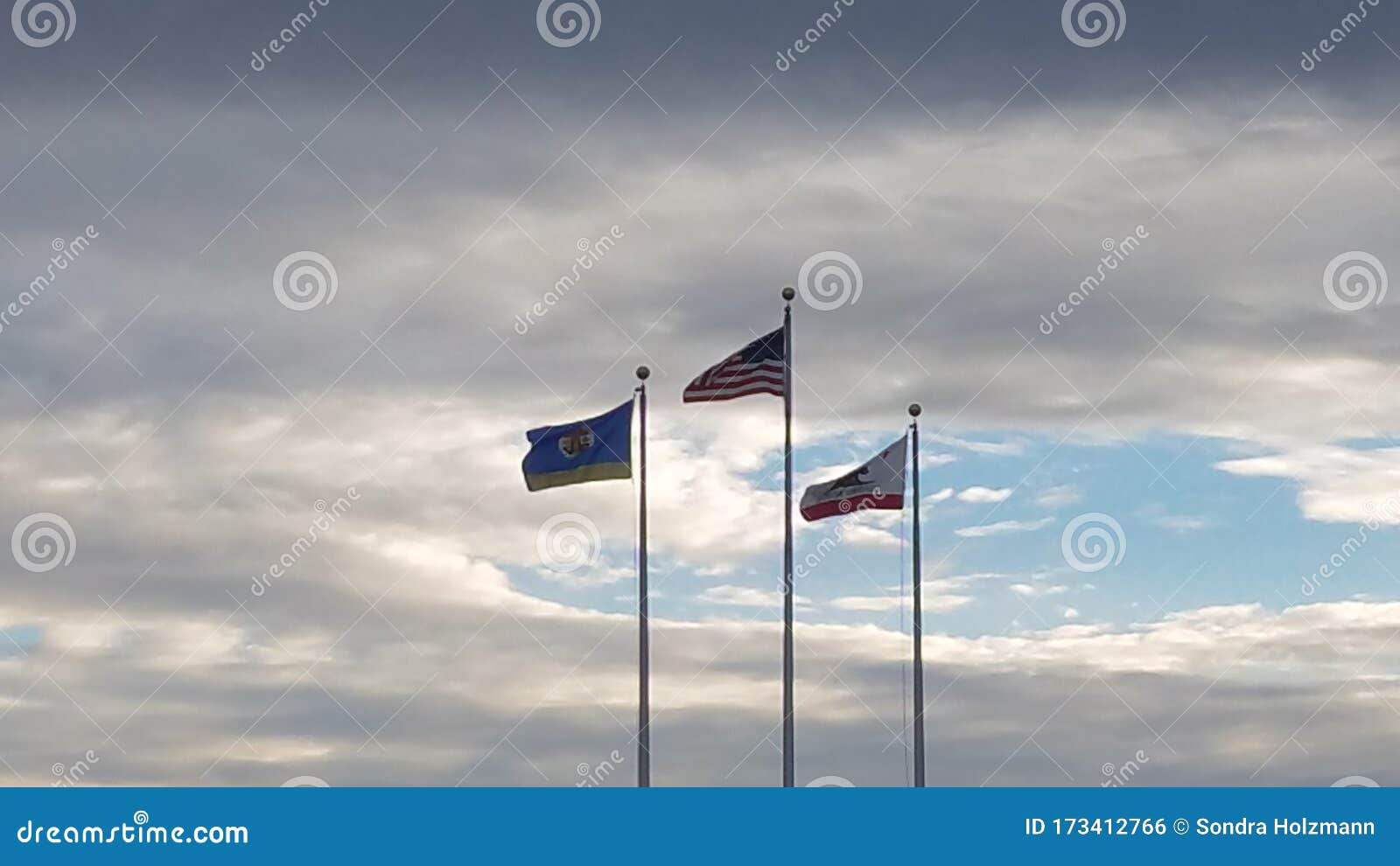 Three Flags Proudly Raised stock photo. Image of star - 173412766