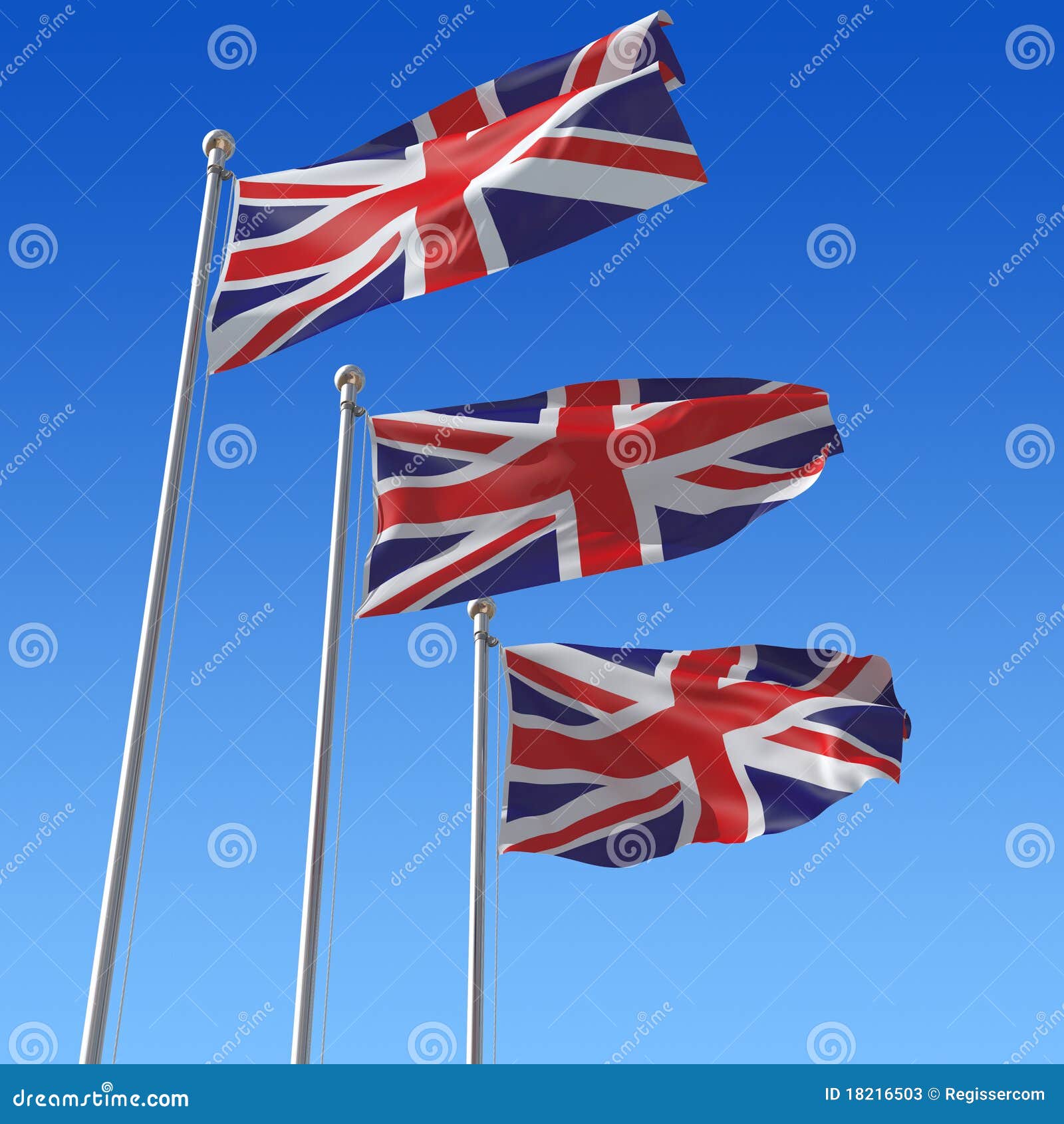 Three Flags of UK Against Blue Sky. Stock Illustration - Illustration ...