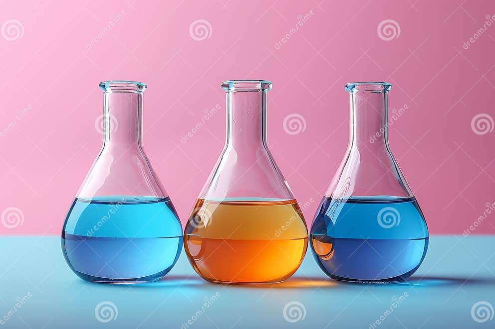 Three Flasks Filled with Different Colored Liquids. Generative AI Stock ...
