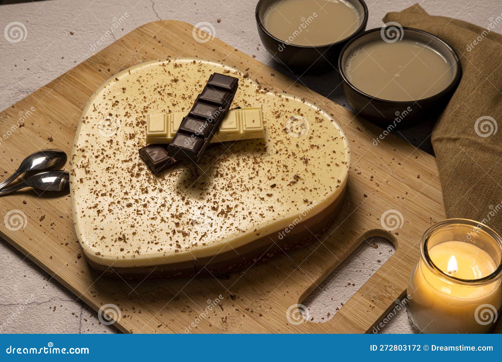 Three-flavored Chocolate on a Heart-shaped Cake Stock Photo - Image of ...