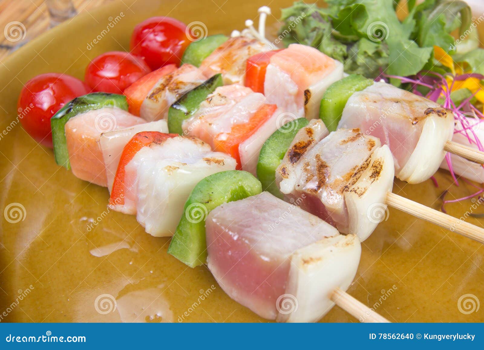Three Flavored Fish Barbeque Stock Photo - Image of salmon, closeup ...