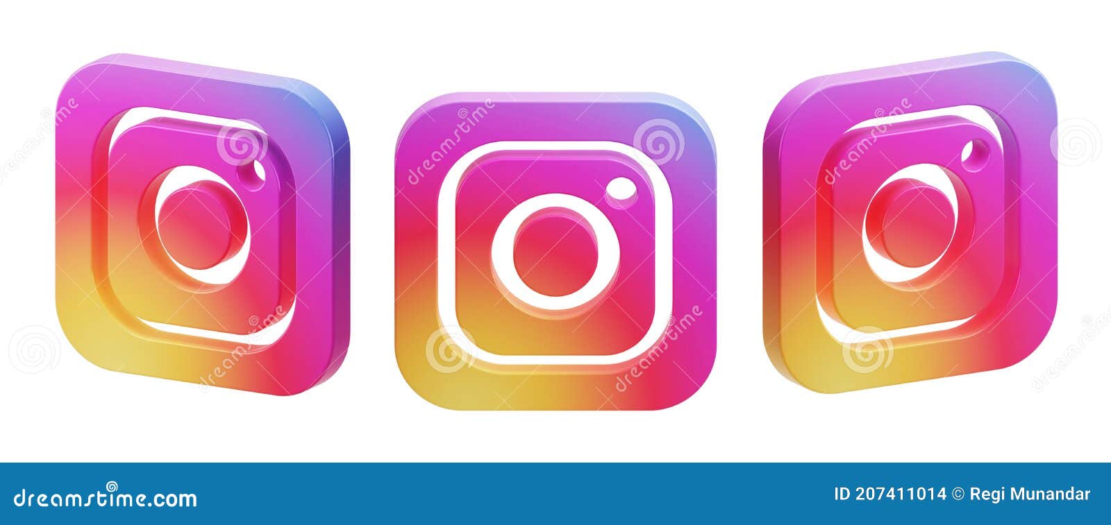 Three Floating Isolated Color Instagram Logo 3d Render Icon Design ...