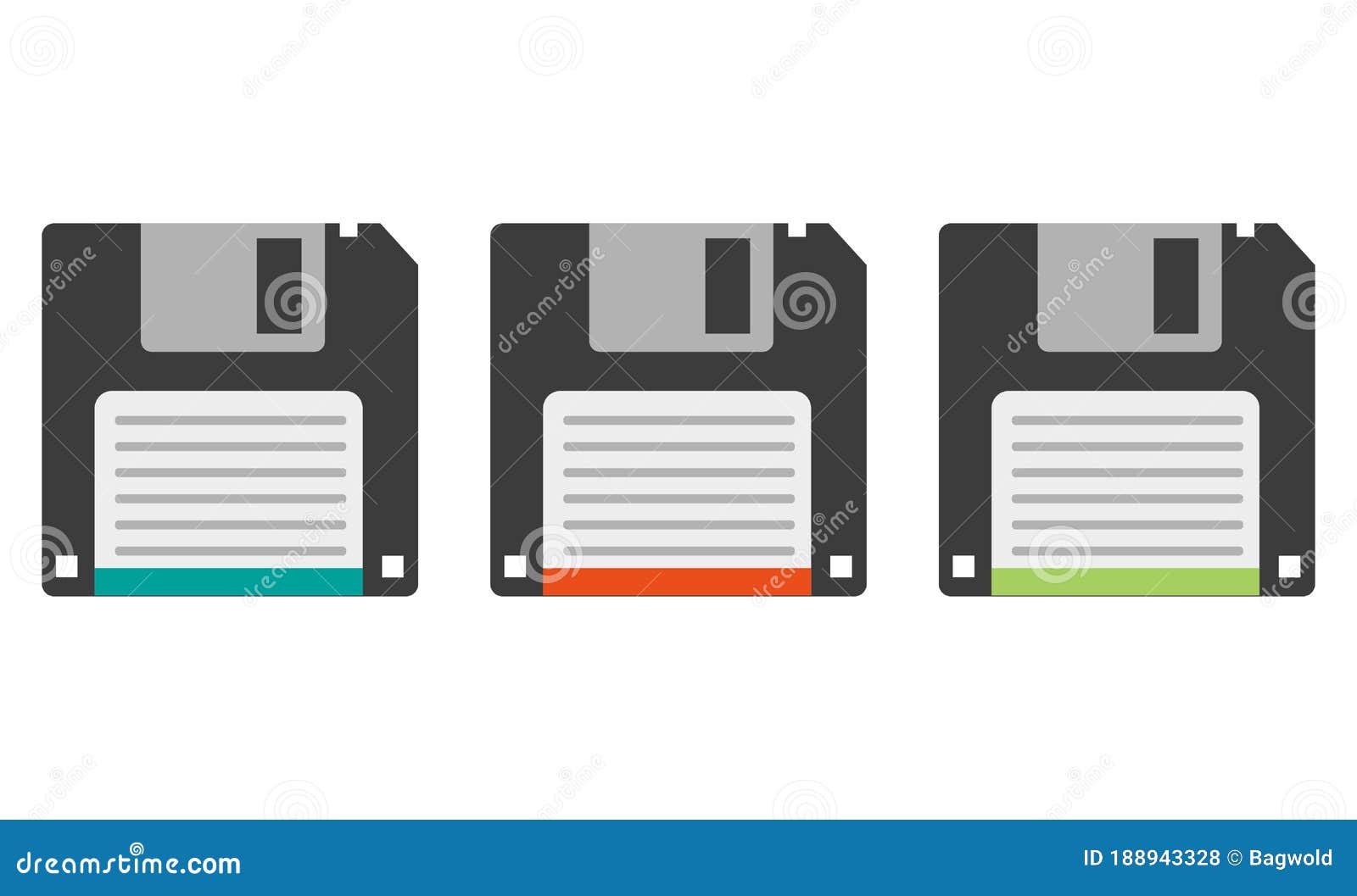 Three Floppy Data Disk Icons Flat Style Vector Illustration Isolated on ...