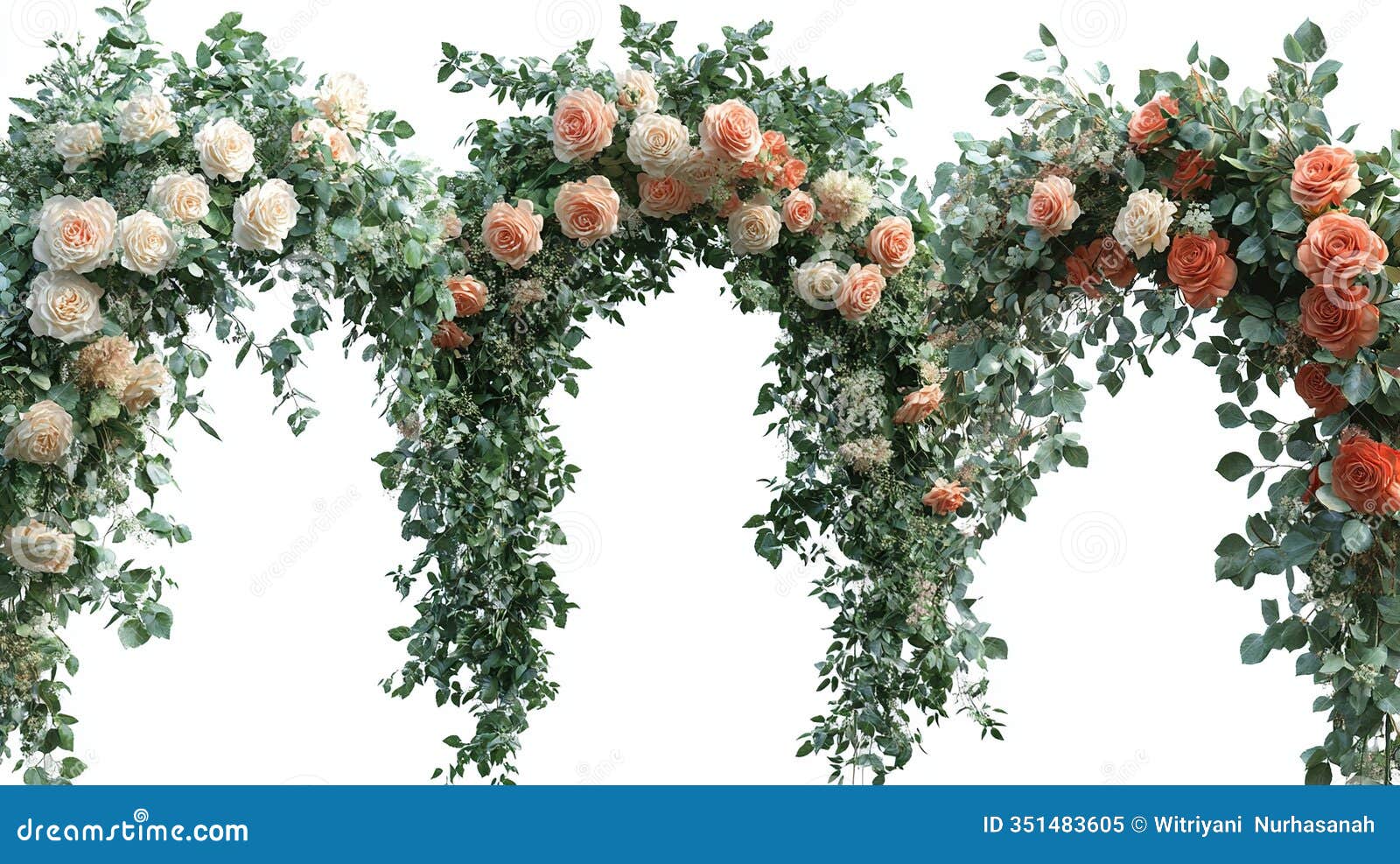 Three Floral Arches with Roses and Eucalyptus, Isolated on White ...