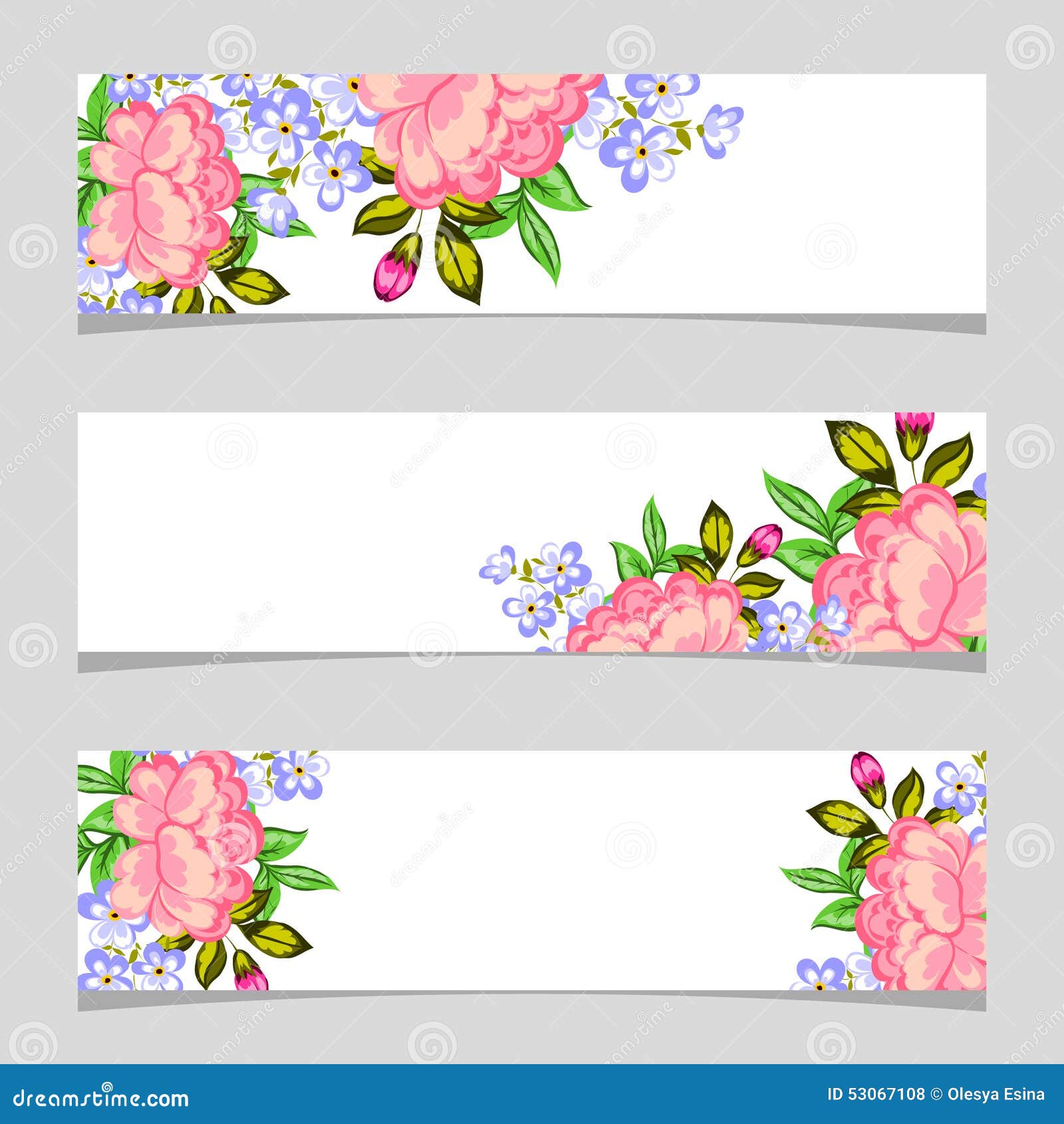 Three Floral Banners Stock Vector Illustration Of Contour 53067108