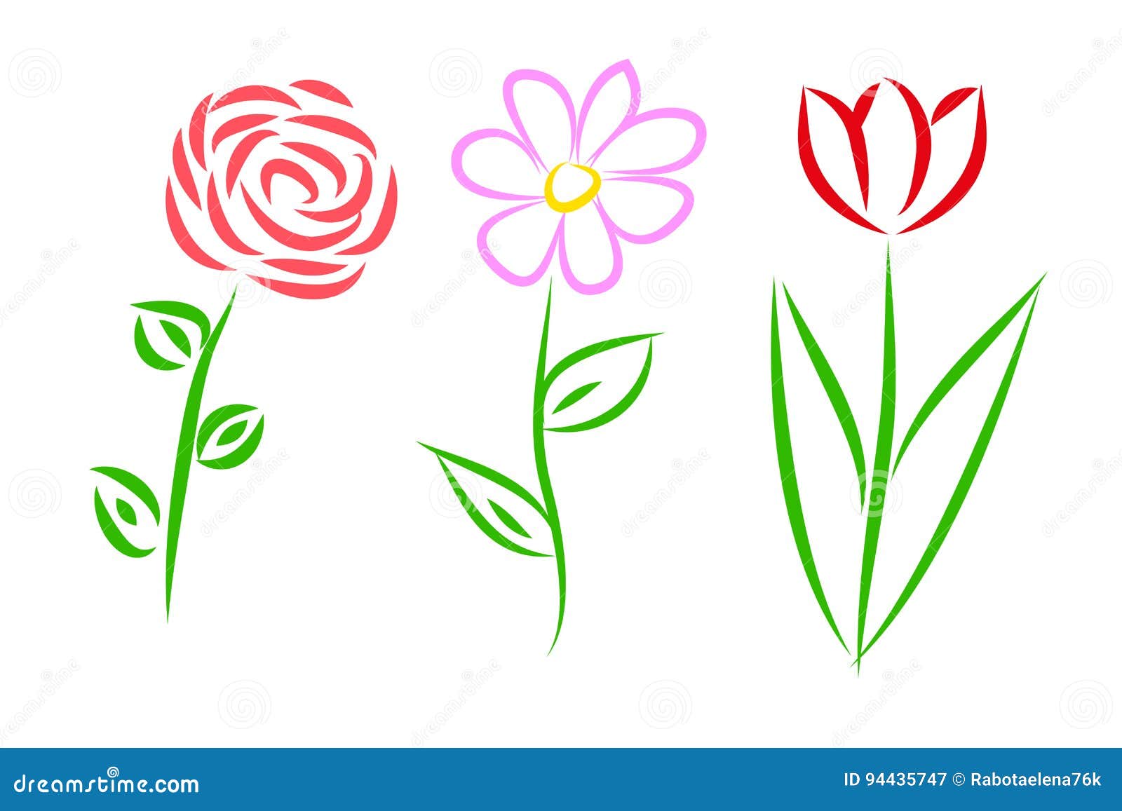 Three flowers set stock vector. Illustration of spring - 94435747