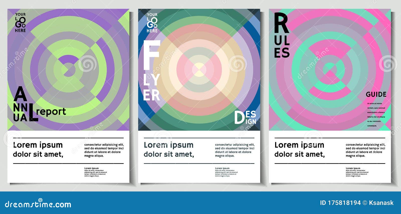 Three Flyers Templates with Abstract Radial Sonar Pattern. Stock Vector ...