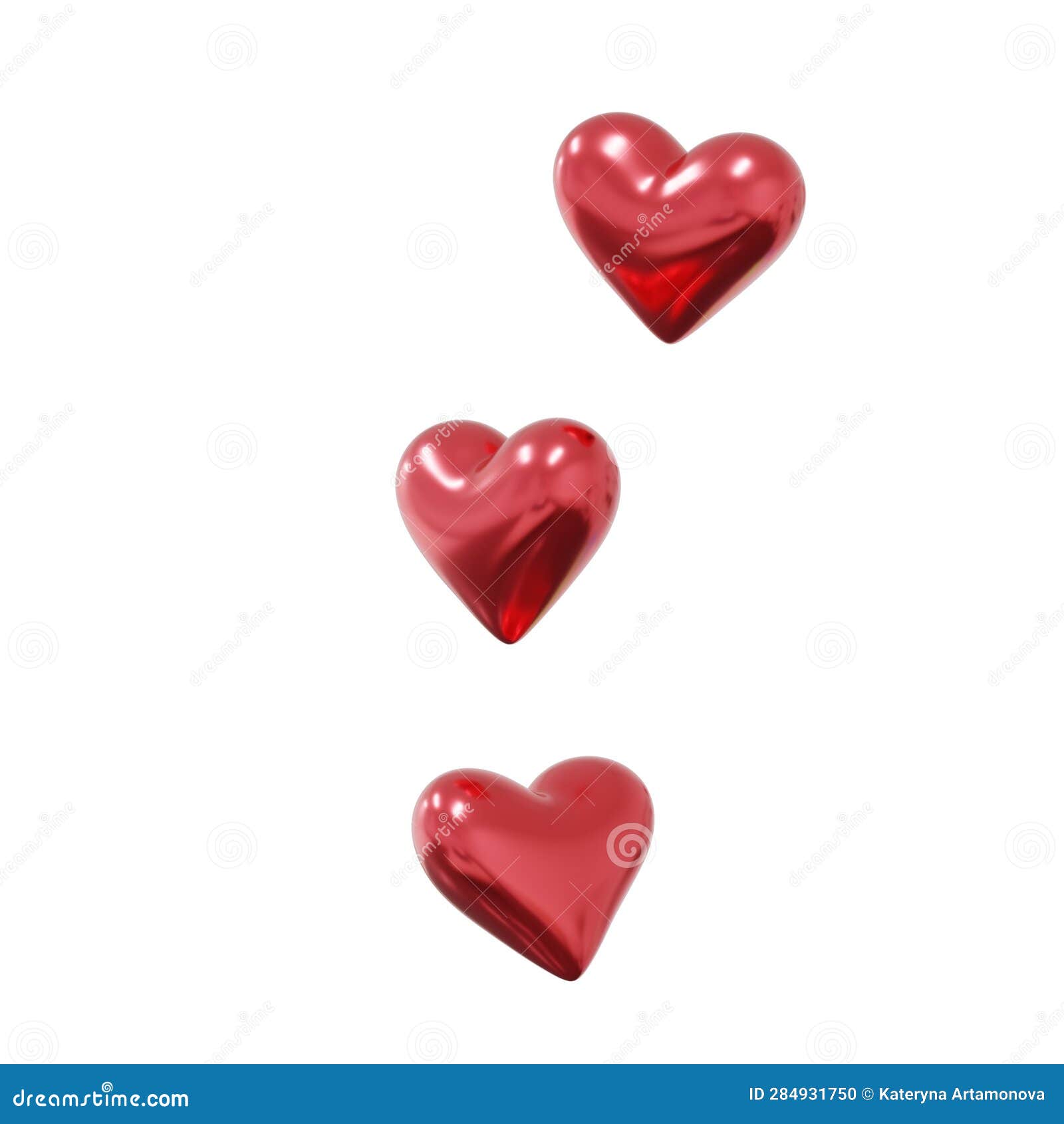 Three Flying Red Hearts. 3D Render. Isolated on White Background. Stock ...