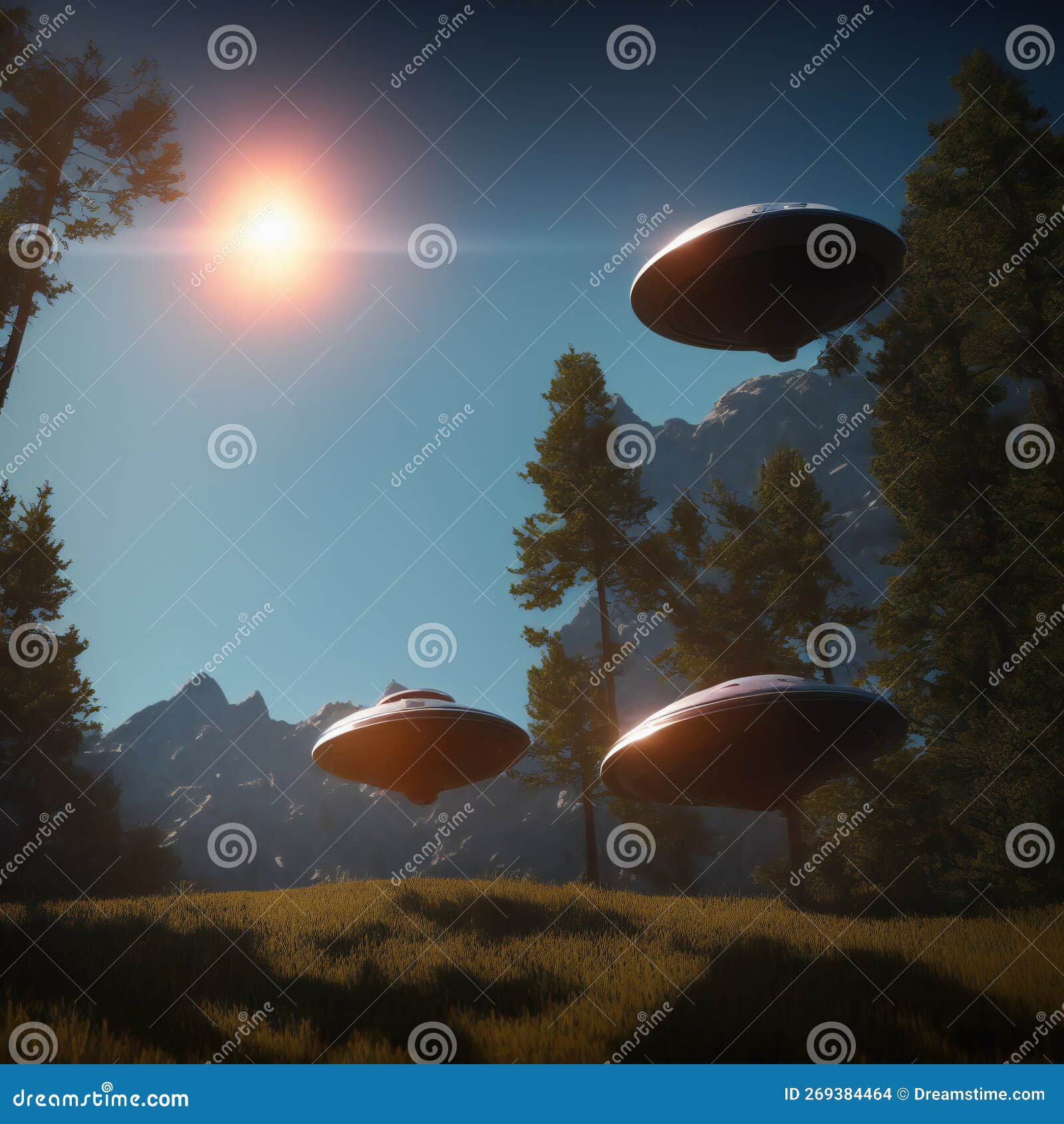 Three Flying Saucers Visiting an Earth-Like Planet, Illustration Stock ...