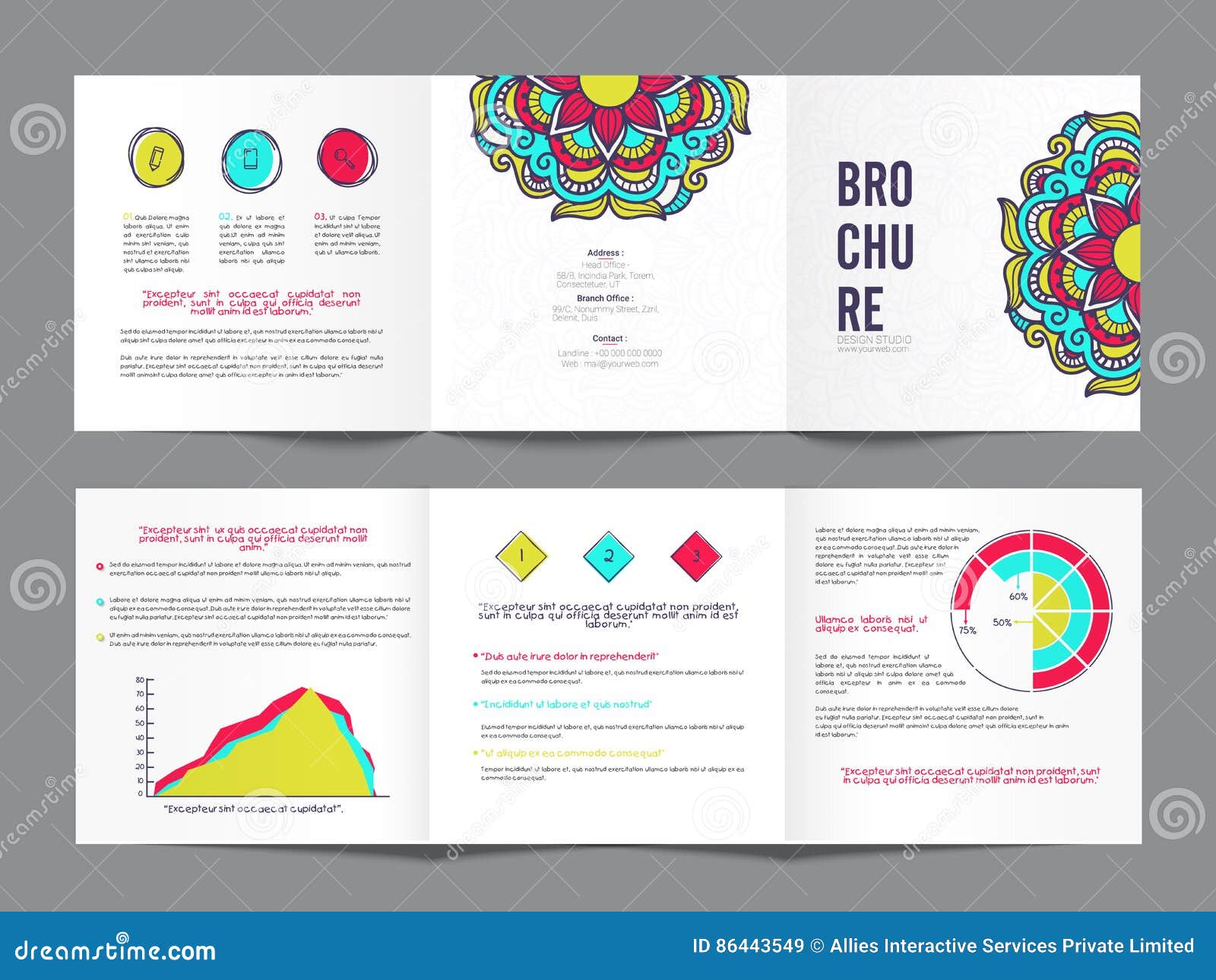 Three Fold, Creative Business Brochure Set. Stock Illustration ...
