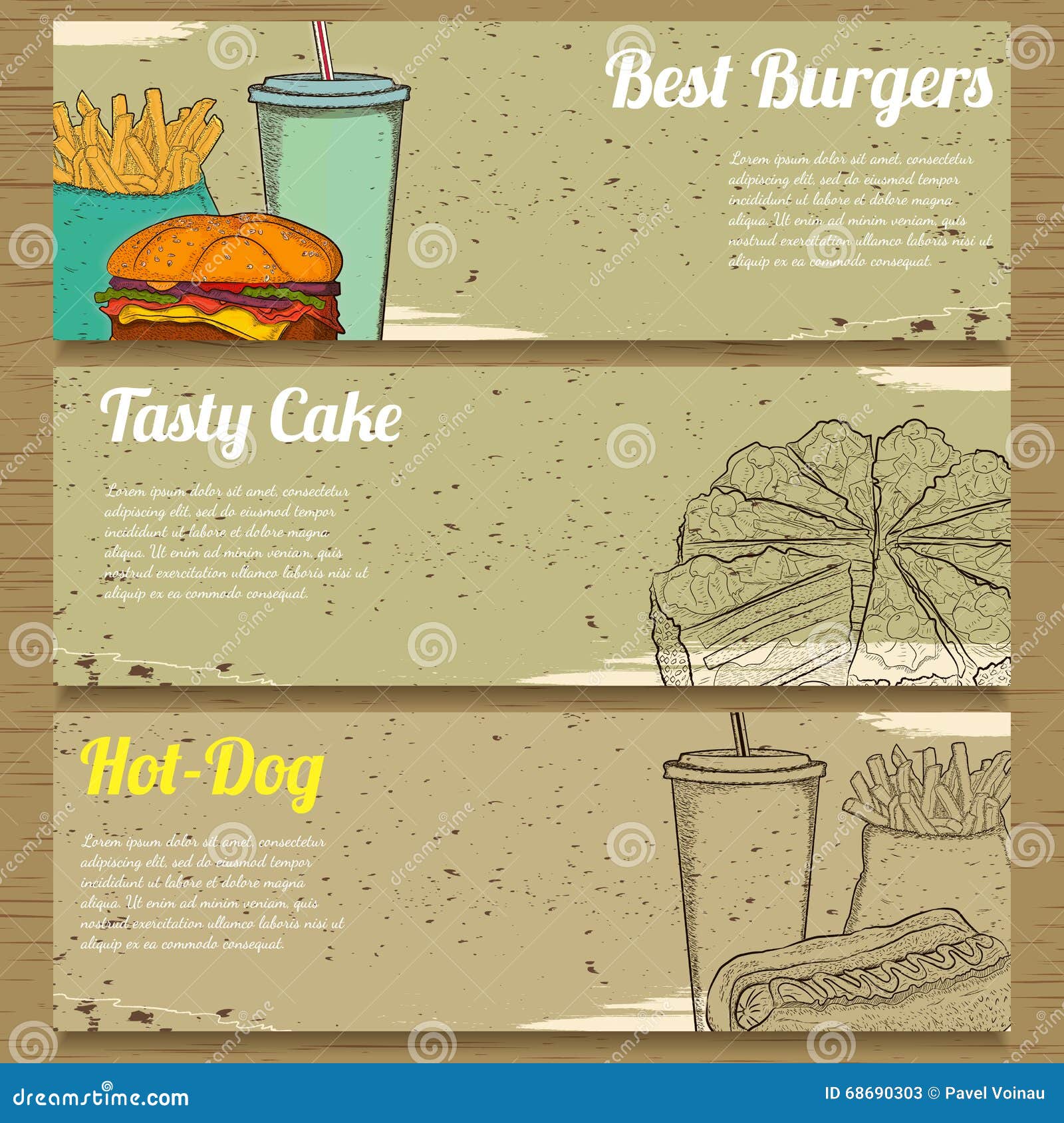 Three Food Banners for Advertising. Stock Vector - Illustration of ...