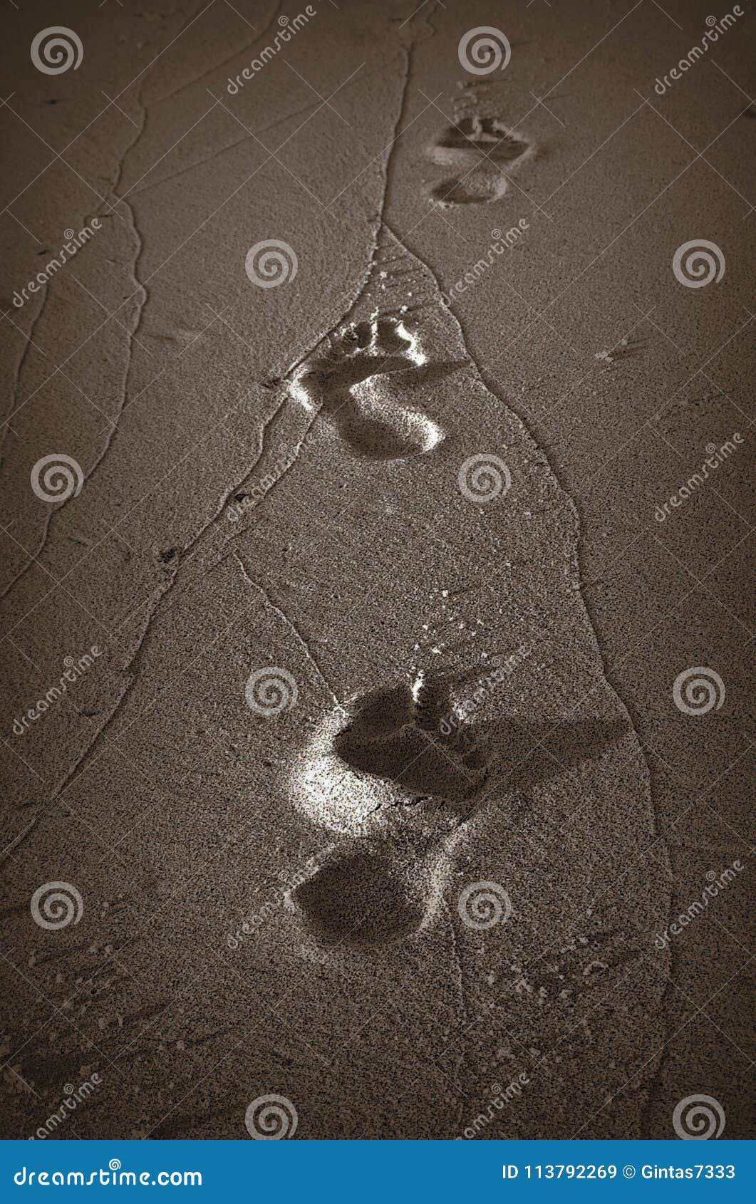 Three Footprints in Sand on Beach Stock Image - Image of foot, leisure ...