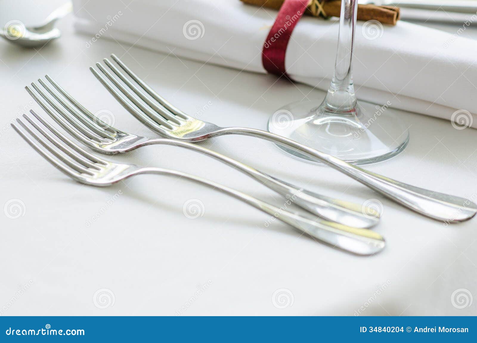 3 forks on a wedding table stock photo. Image of wedding - 34840204