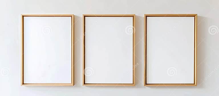 Three Frames Hanging Wall Empty Background Stock Photo - Image of light ...